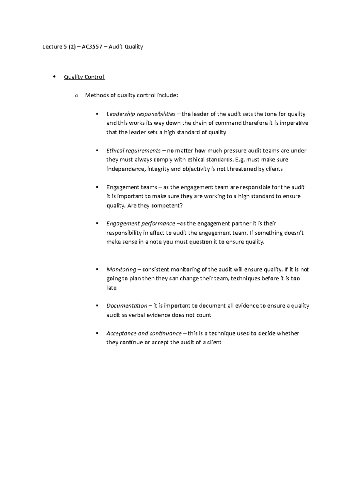 Lecture 5 (2) Audit Quality - Lecture 5 (2) – AC3557 – Audit Quality ...