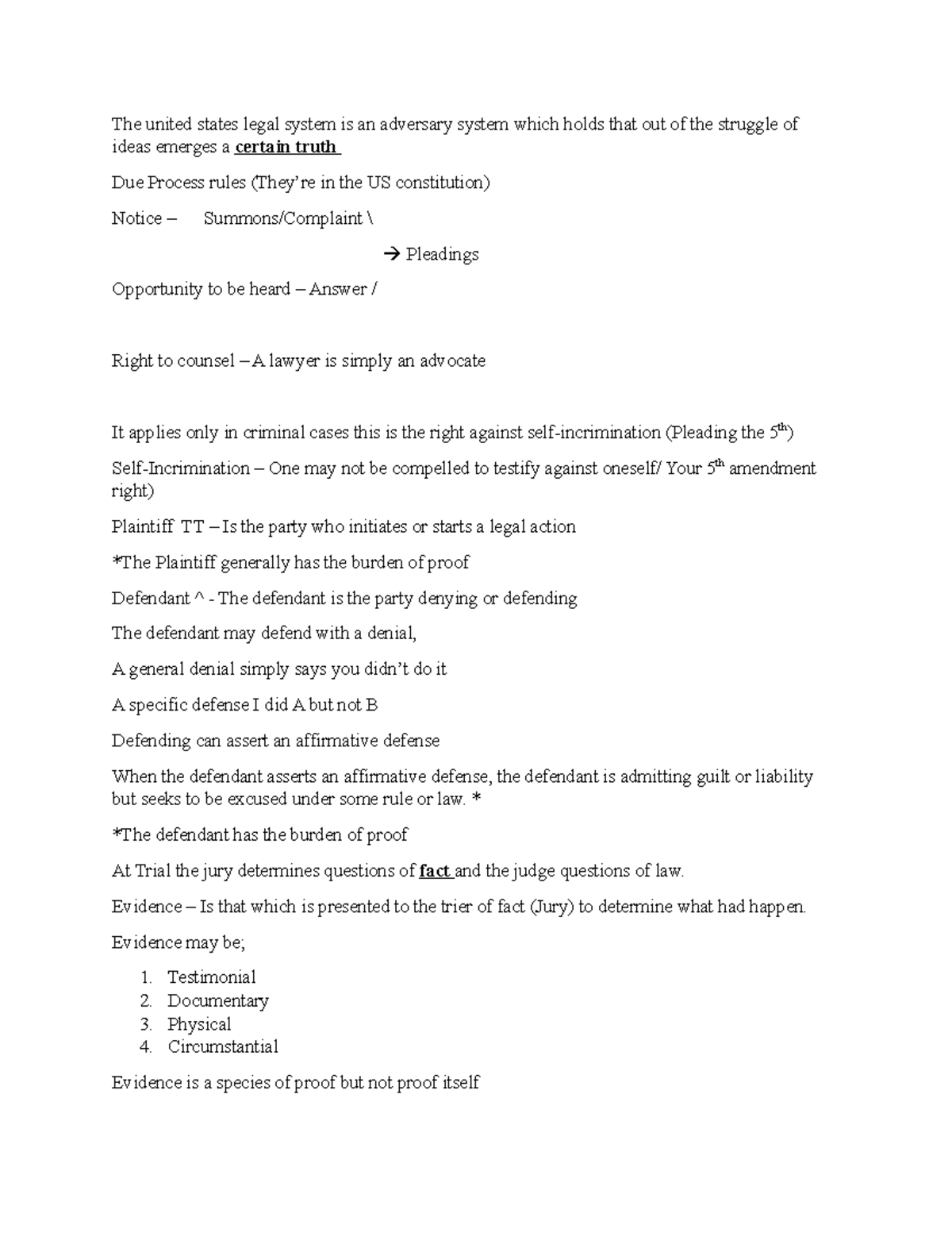 Notes 2 - The united states legal system is an adversary system which ...