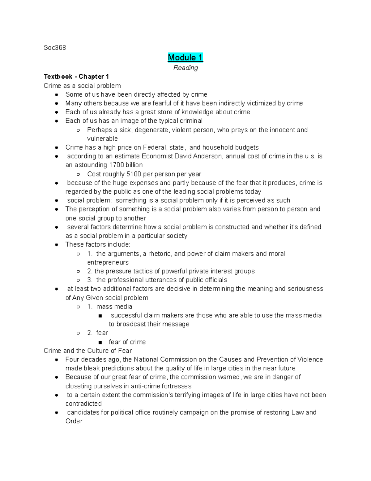 Module 1 The Basics - Soc Module 1 Reading Textbook - Chapter 1 Crime ...