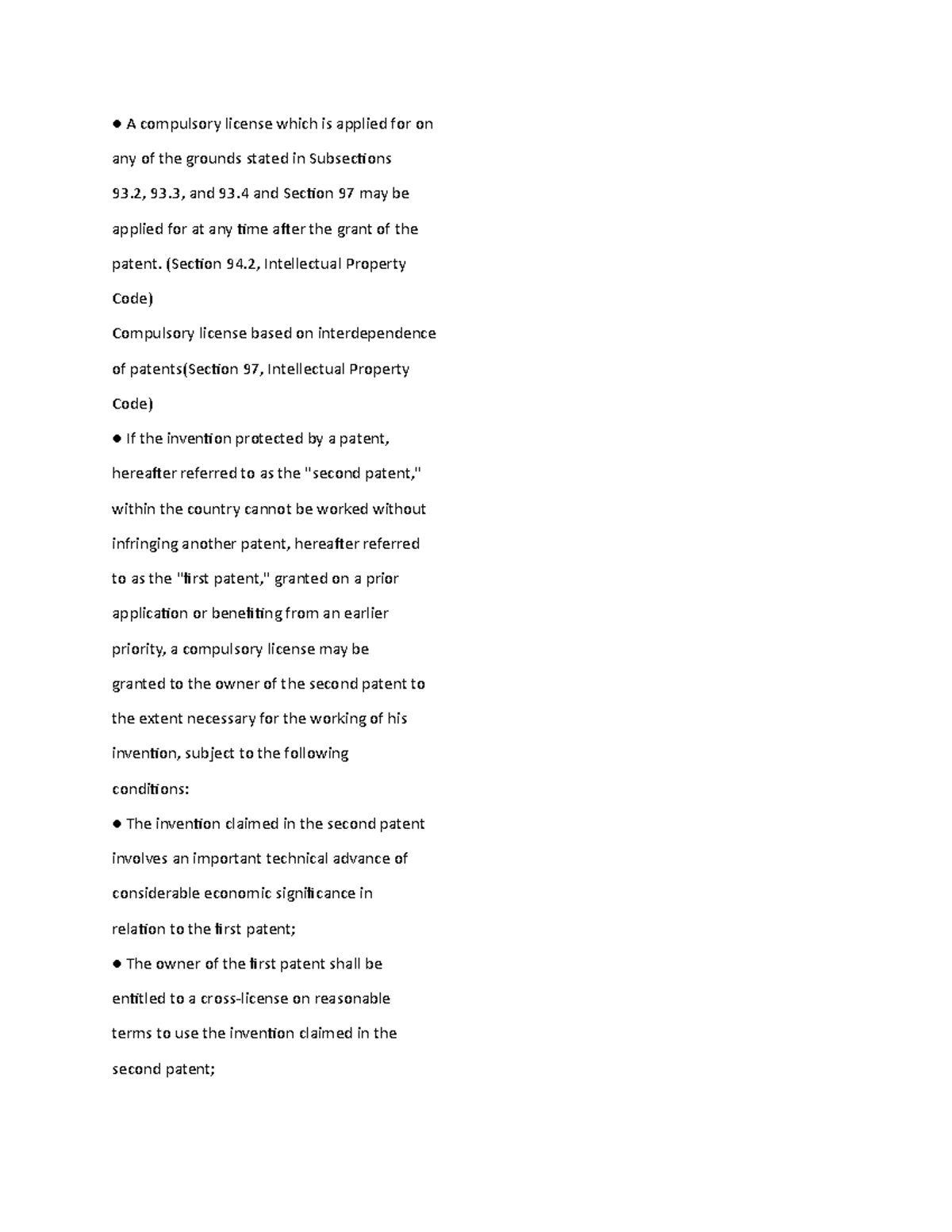 B4 - Lecture notes 1 - A compulsory license which is applied for on any ...