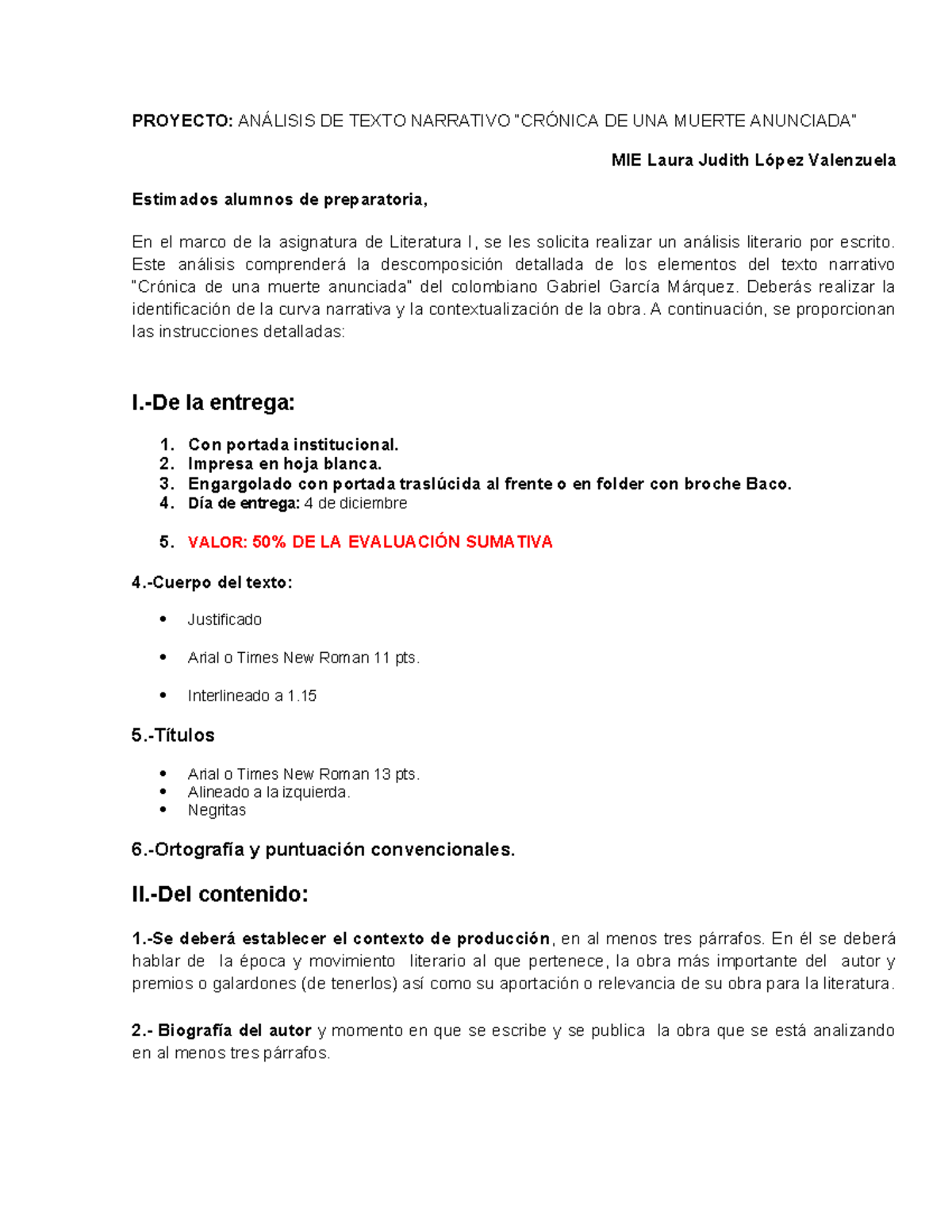 Proyecto Literatura I Género Narrativo P3 - PROYECTO: ANÁLISIS DE TEXTO ...