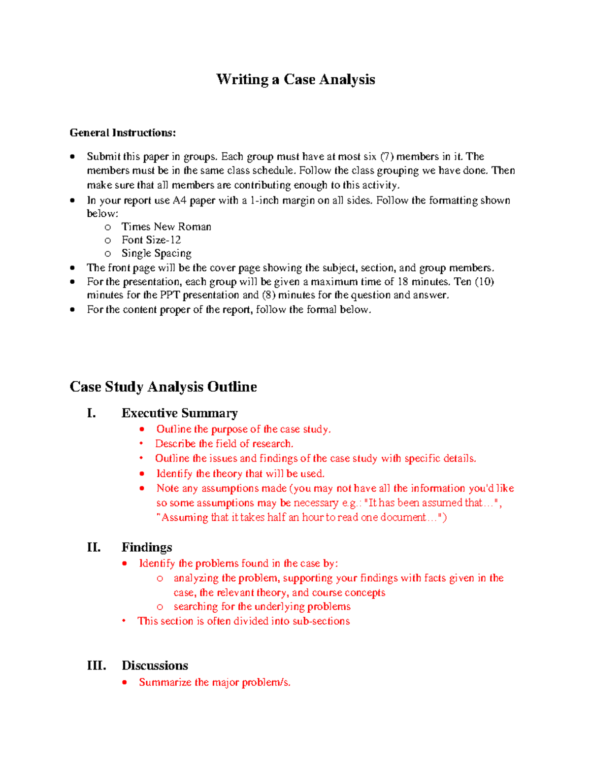 Writing a Case Analysis - Writing a Case Analysis General Instructions ...