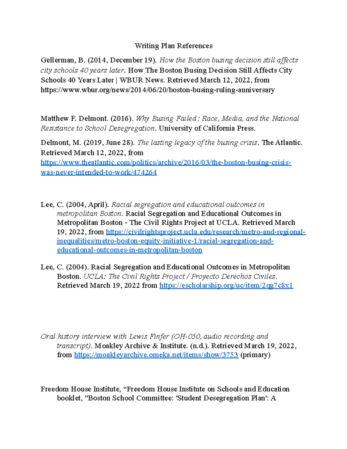 Writing Plan References - Writing Plan References Gellerman, B. (2014 ...