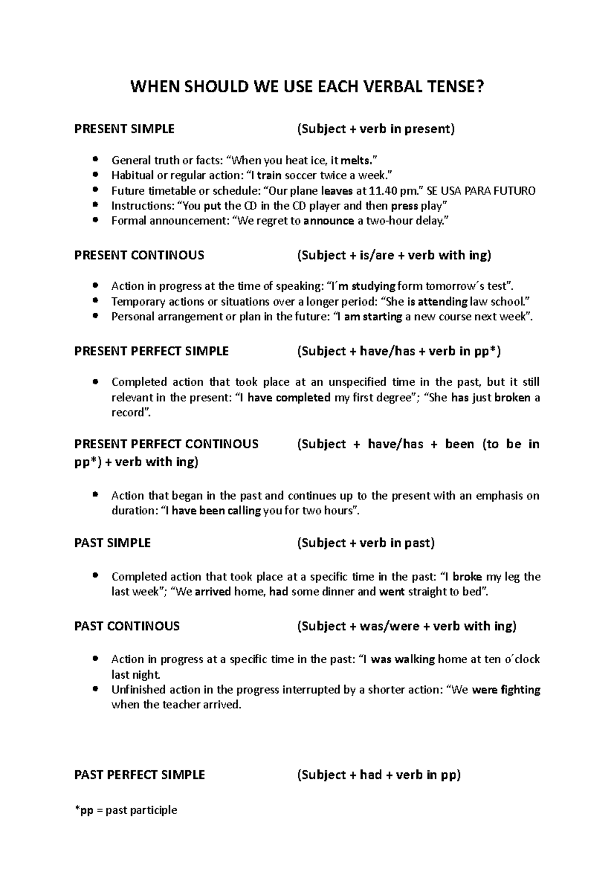 WHEN Should WE USE EACH Verbal Tense - WHEN SHOULD WE USE EACH VERBAL ...