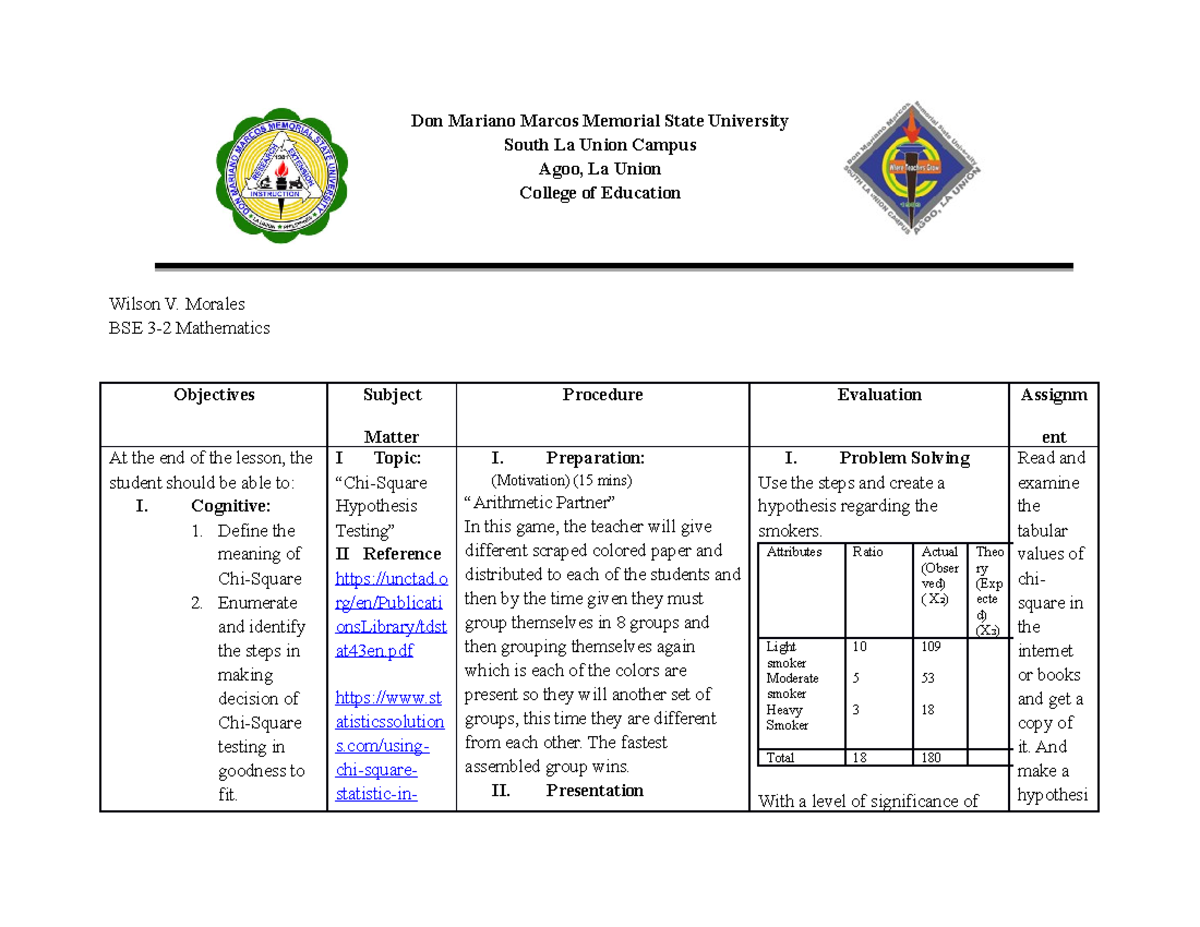 Lesson Plan Wilson V Morales - Don Mariano Marcos Memorial State ...