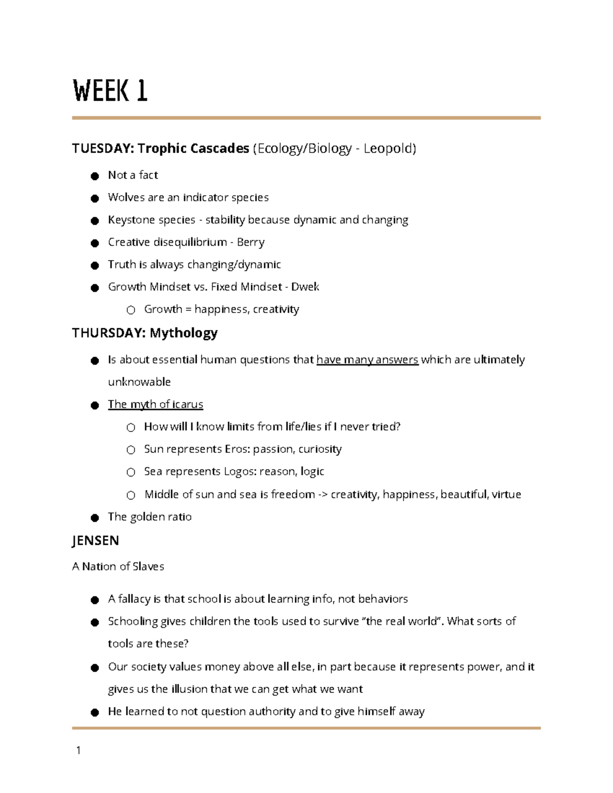 WEEK 1 notes (Breiter, HUMI 1) - WEEK 1 TUESDAY: Trophic Cascades ...