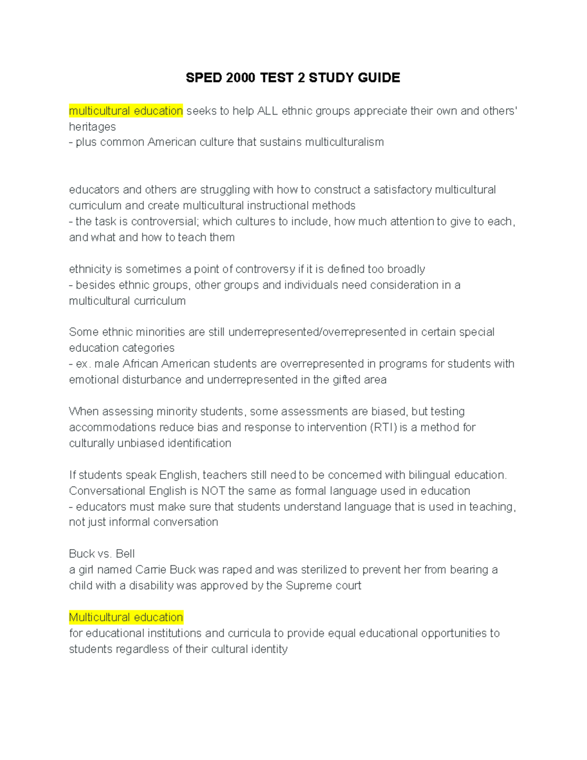 SPED 2000 TEST 2 Study Guide - SPED 2000 TEST 2 STUDY GUIDE ...