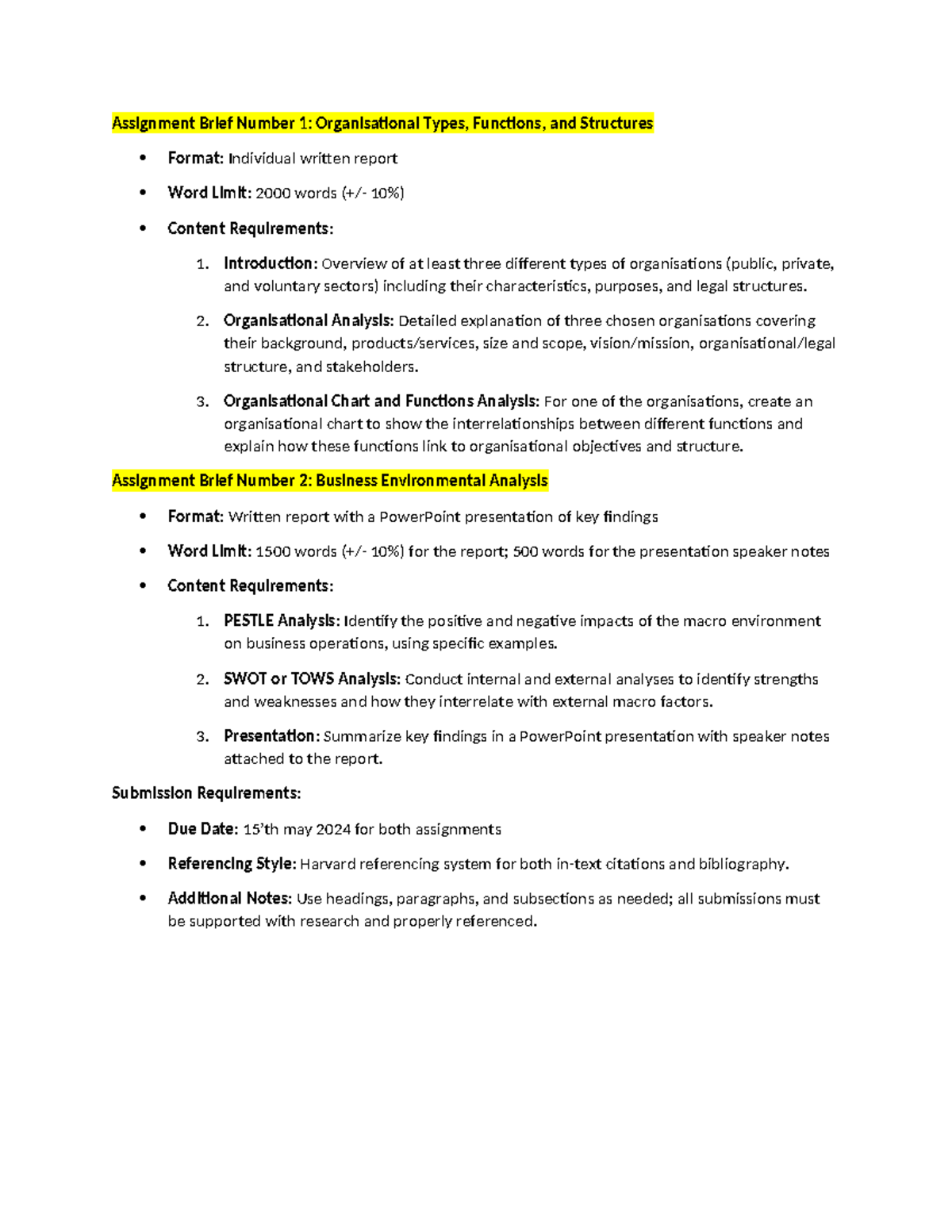 Business assignment - Assignment Brief Number 1: Organisational Types ...