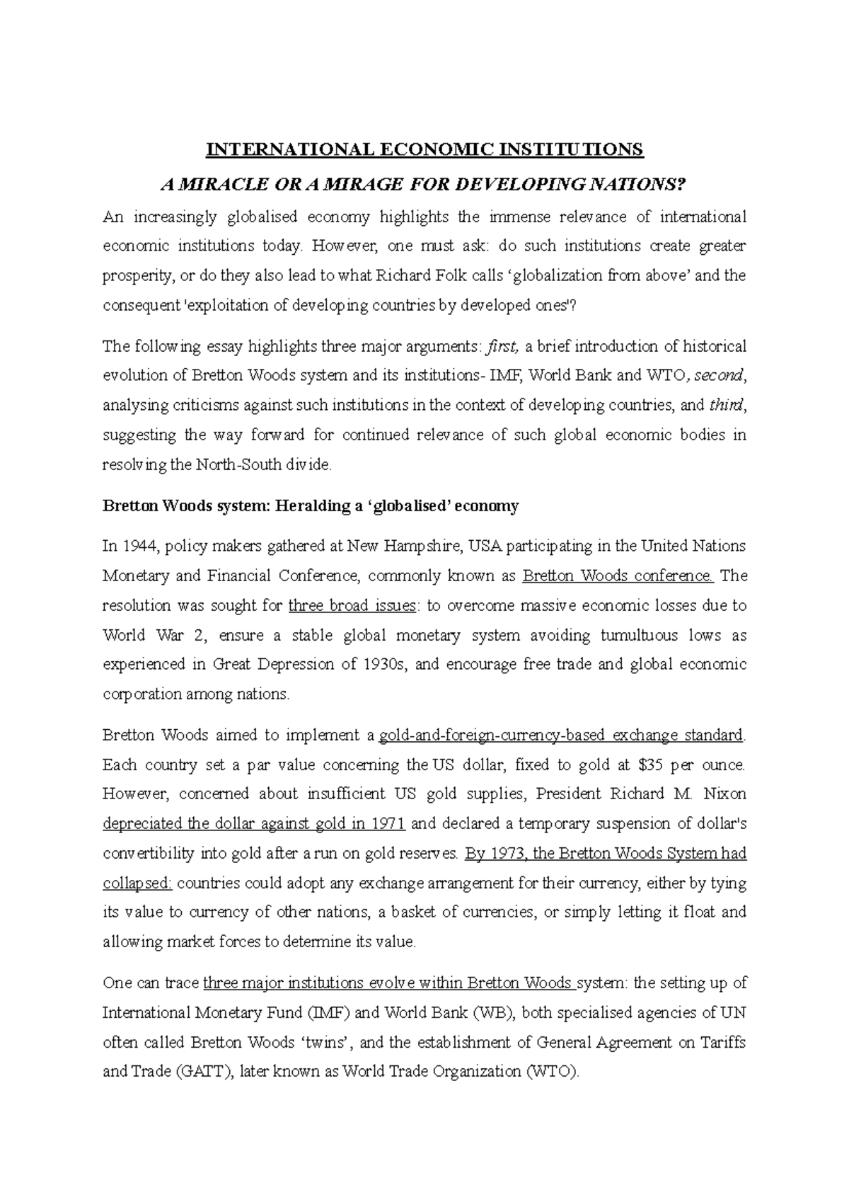Bretton Woods system and its impact on Developing Countries ...