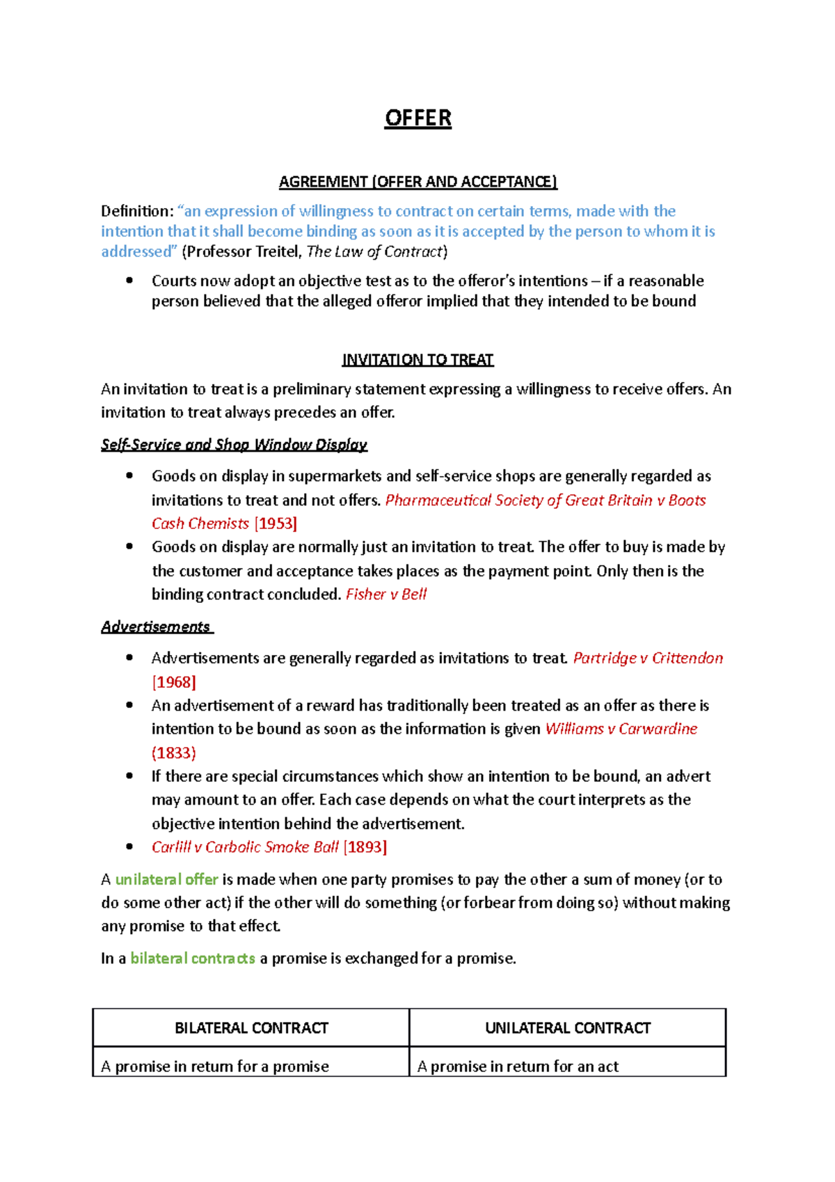 Offer and Acceptance Summary Notes - OFFER AGREEMENT (OFFER AND ...