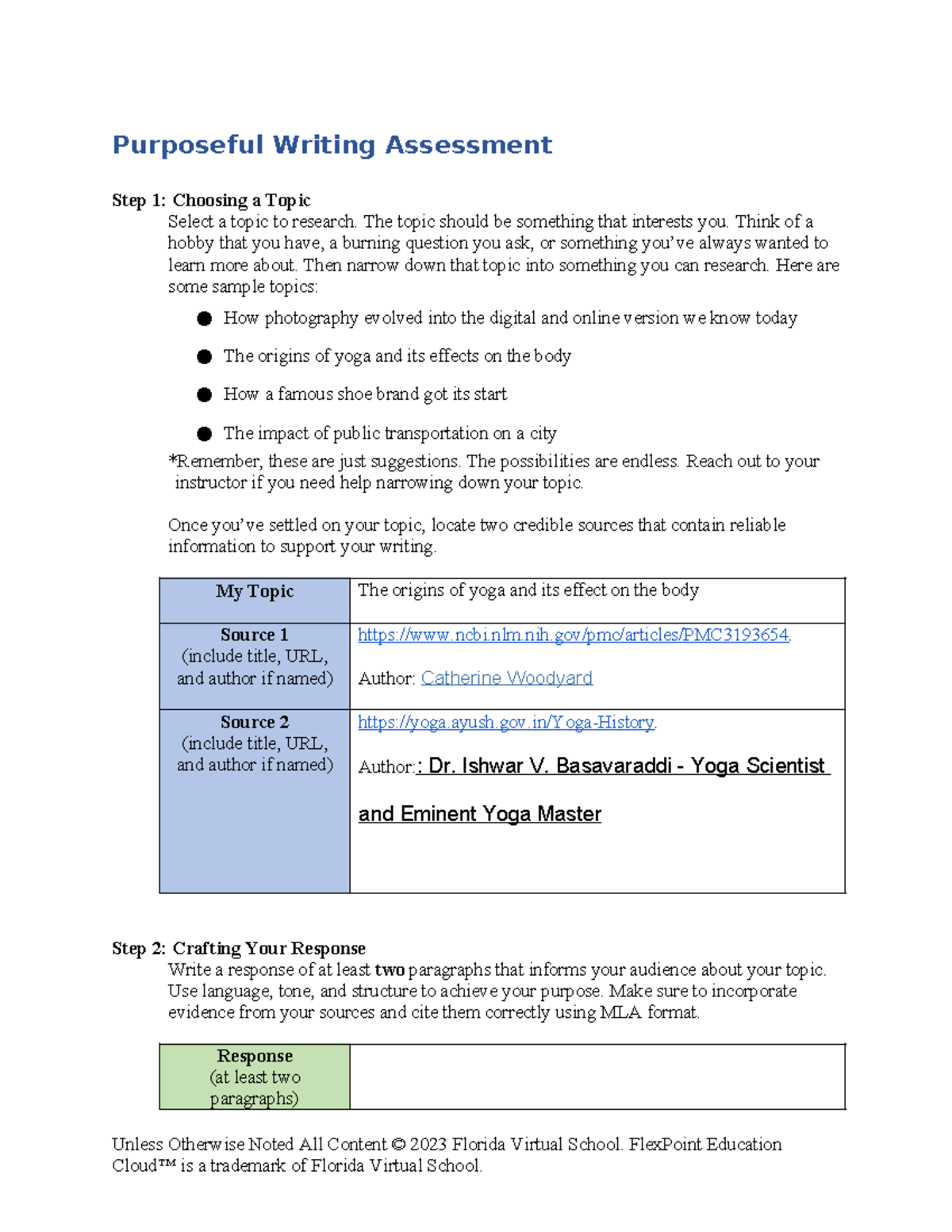 01 03 purposeful writing - Purposeful Writing Assessment Step 1 ...