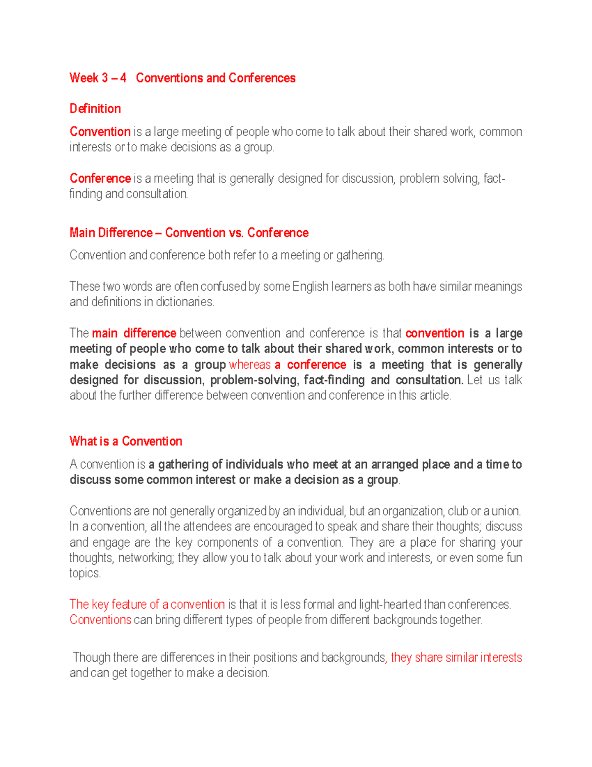 Week 3 - 4 Conventions and Conferences - Week 3 – 4 Conventions and ...