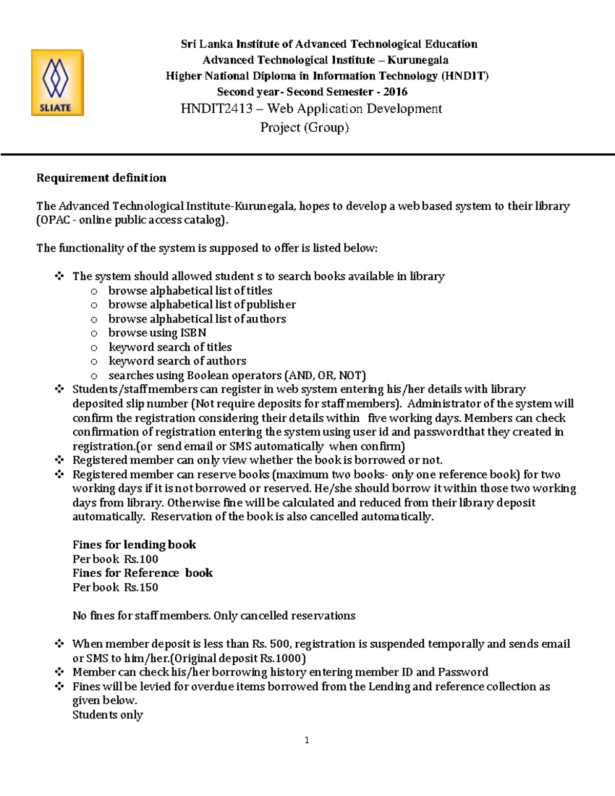 Hndit 2413 Project - 1 Sri Lanka Institute of Advanced Technological ...