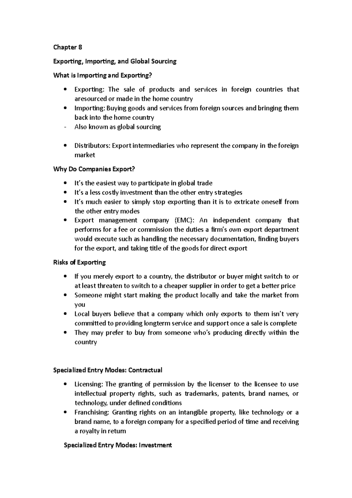 Chapter 8 - This lecture notes is about the exporting, importing and ...