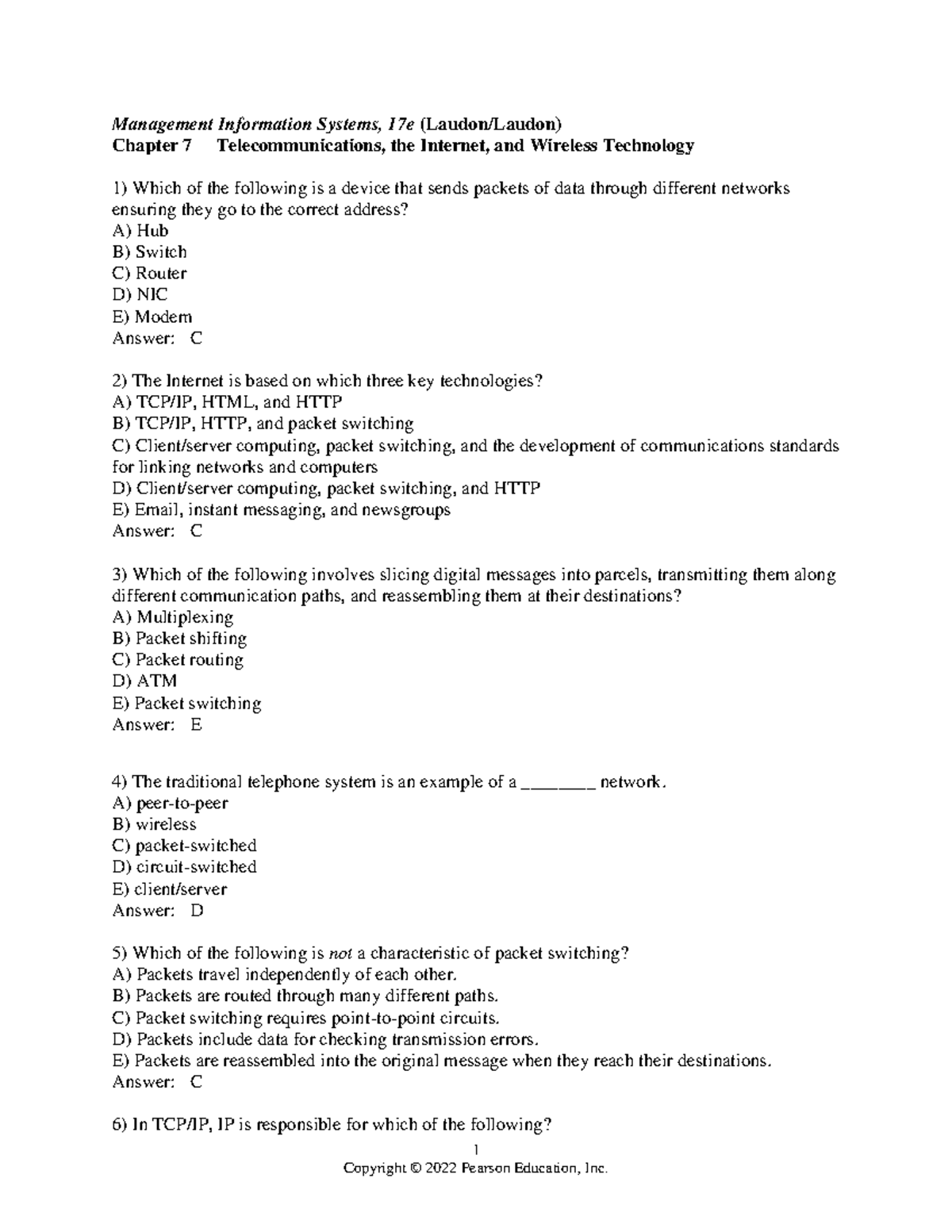 Chapter 7 MCQs Short Questions True False - 1 Management Information Systems, 17e (Laudon/Laudon ...