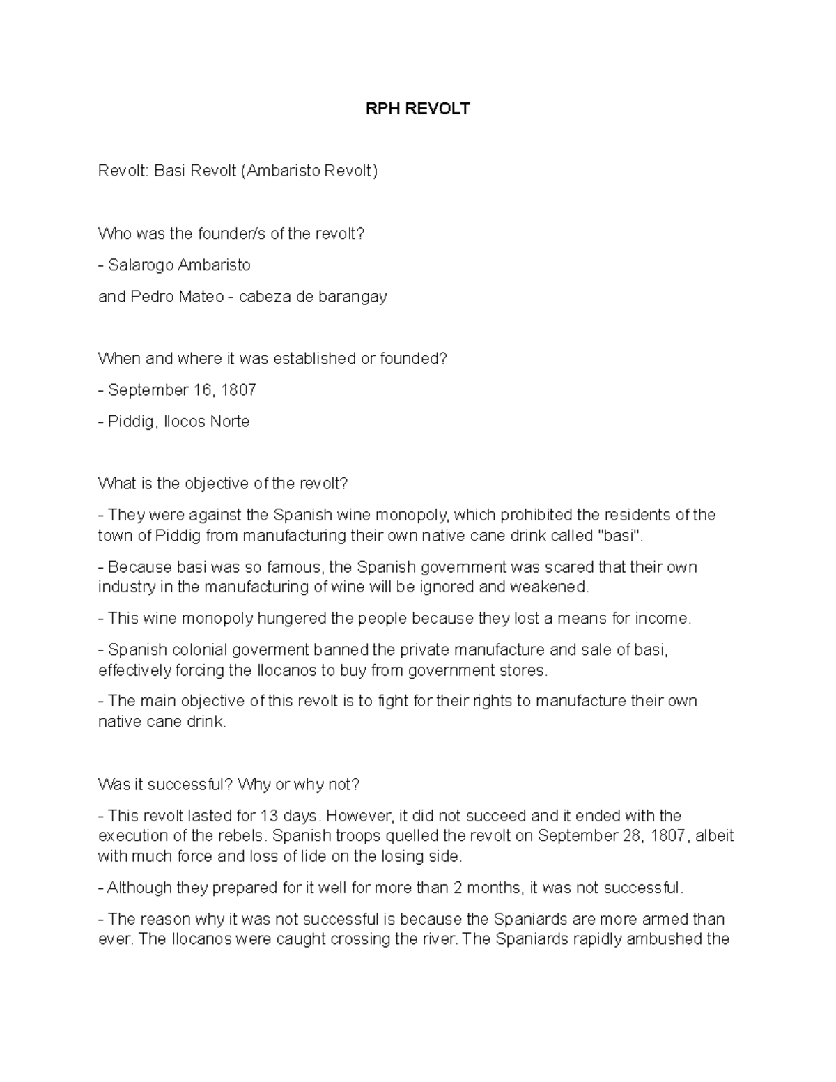 RPH Revolt - answers - RPH REVOLT Revolt: Basi Revolt (Ambaristo Revolt ...