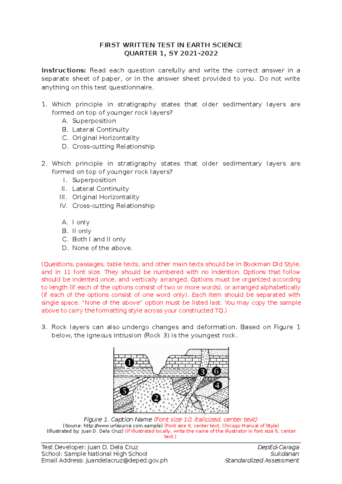 Template Test Questionnaire 1 - FIRST WRITTEN TEST IN EARTH SCIENCE ...