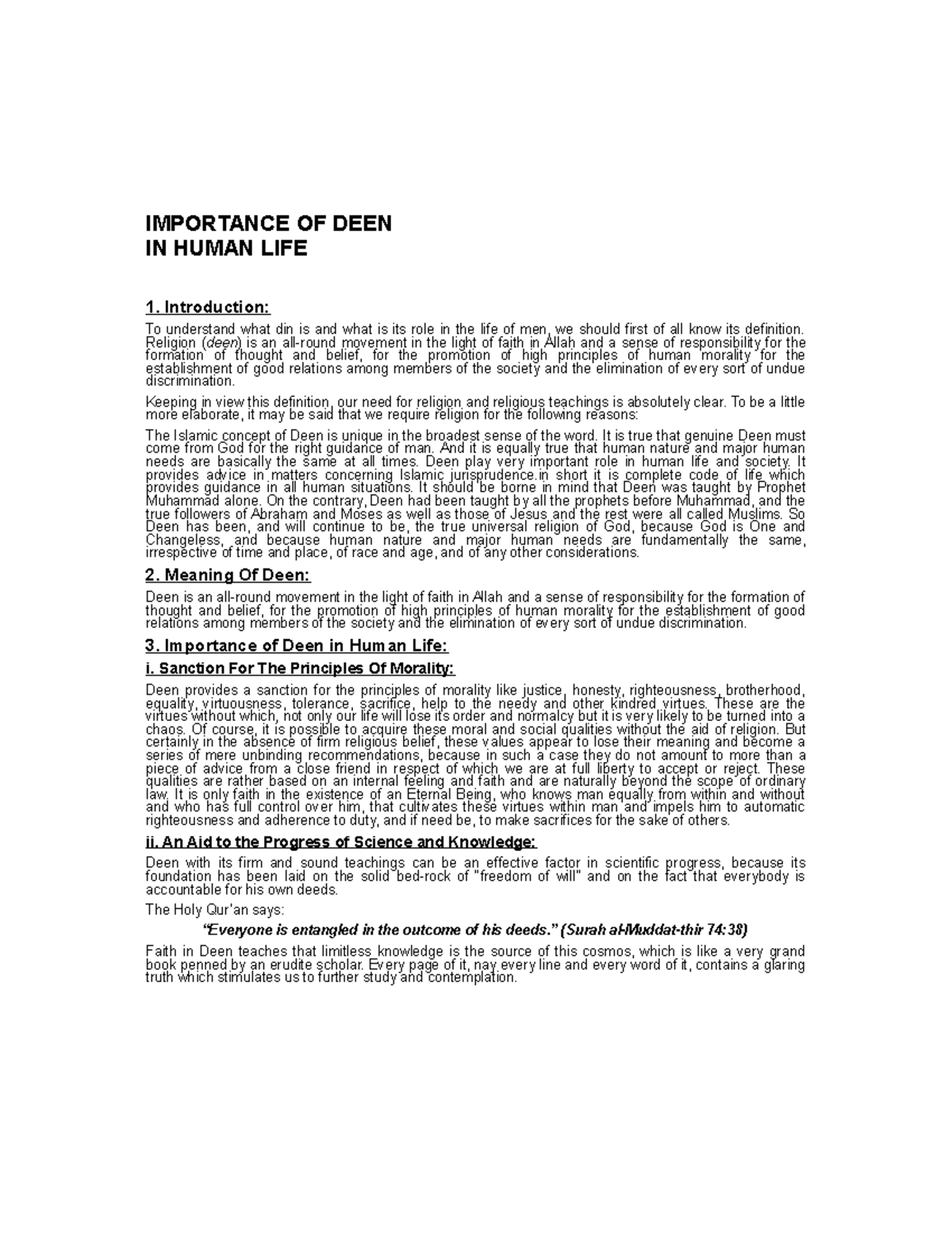 314255810 02 Importance of Deen in Human Life - IMPORTANCE OF DEEN IN ...
