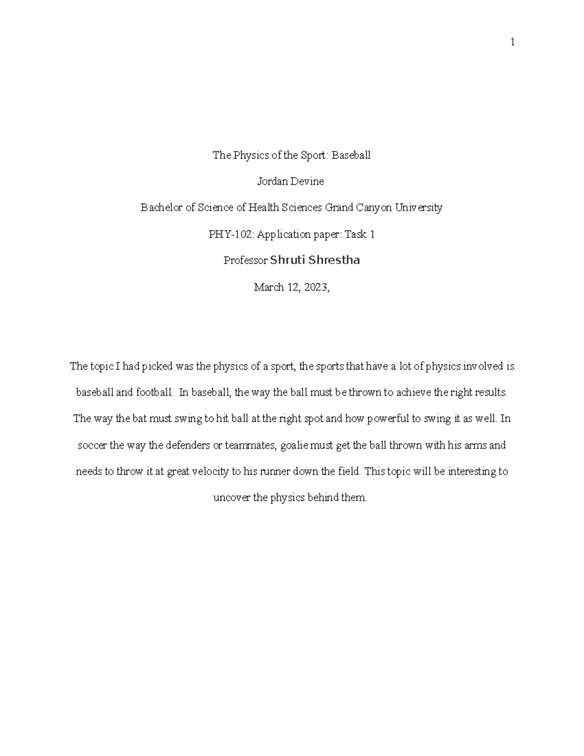 Application task 1 mixed with final - The Physics of the Sport ...