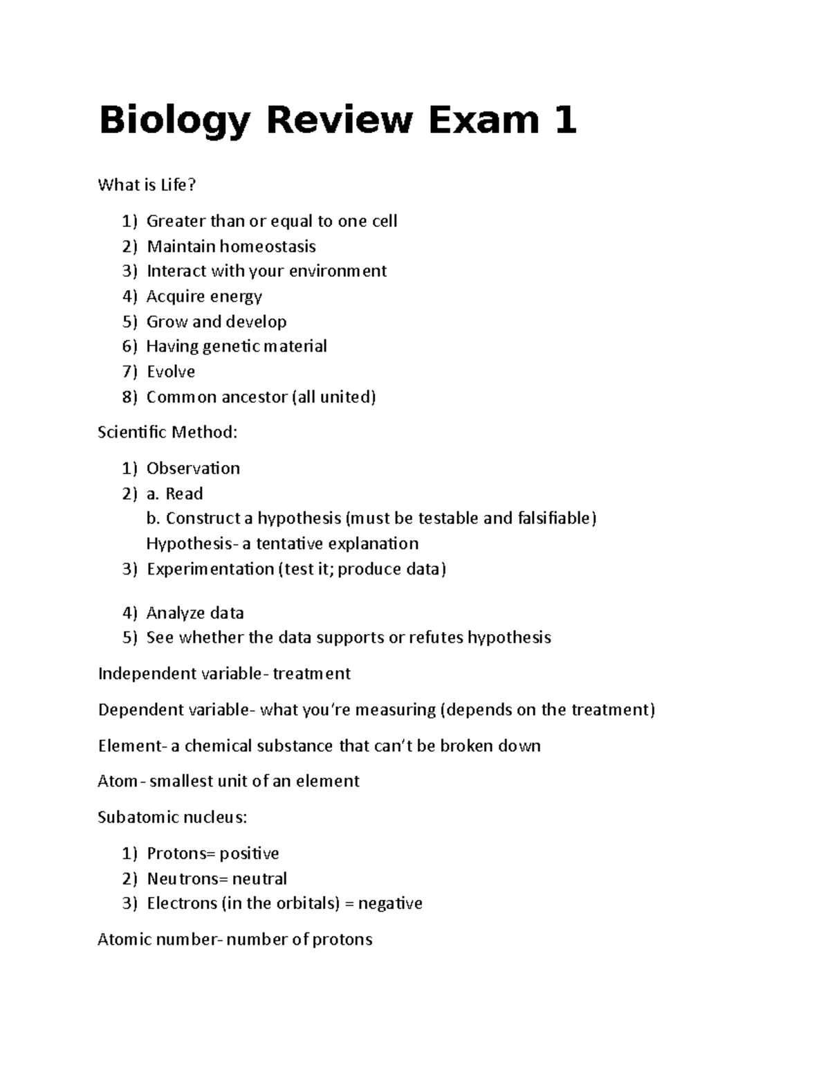 Biology Exam 1 Review - Emily Clark - Biology Review Exam 1 What is ...