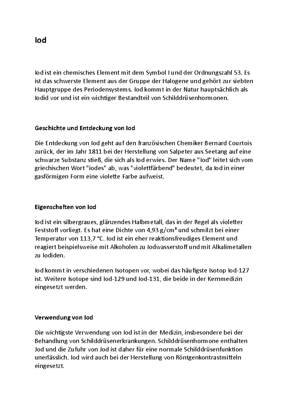 Iod - Chemie Wintersemester - Iod Iod ist ein chemisches Element mit ...