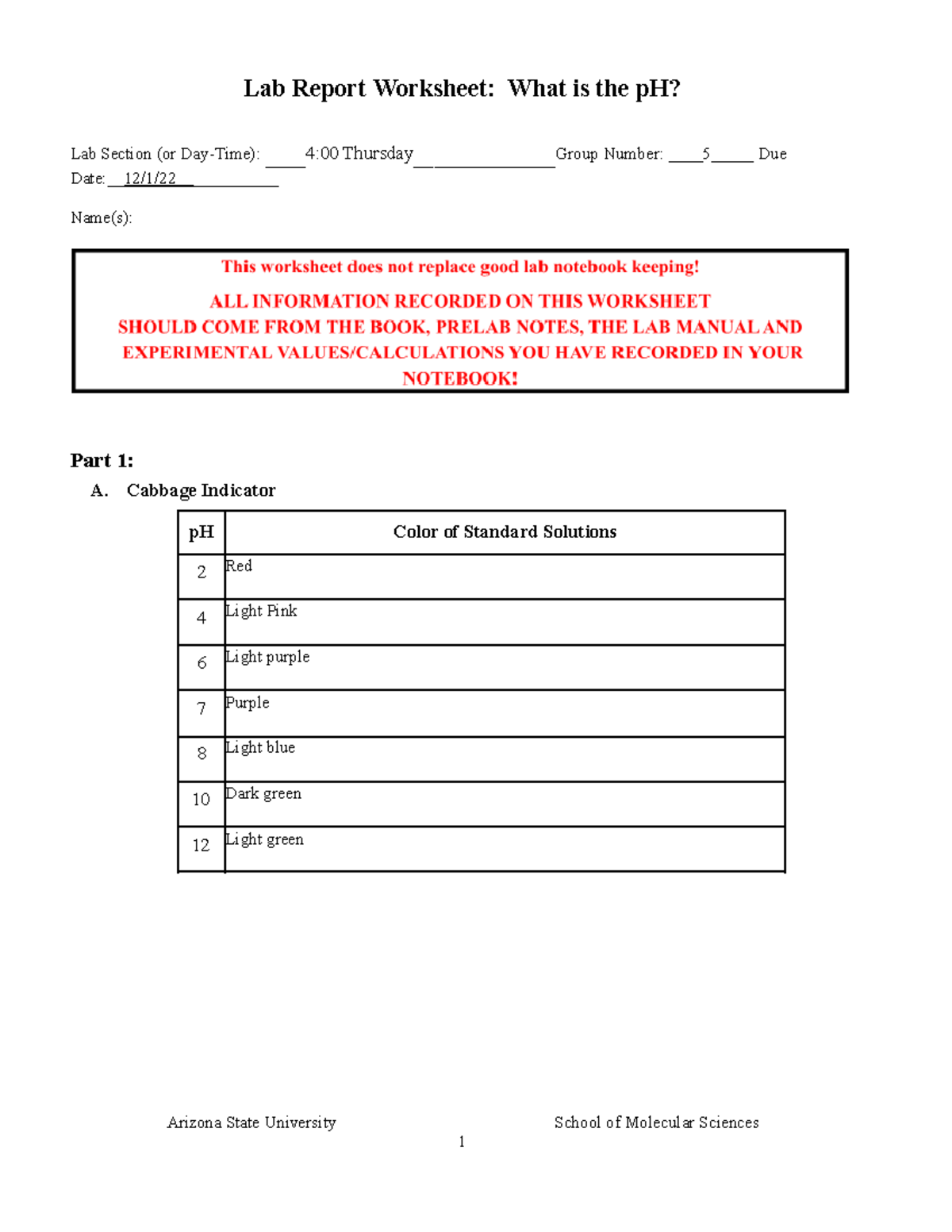 Chem lab - It is a chemistry Lab worksheet - Lab Report Worksheet: What ...