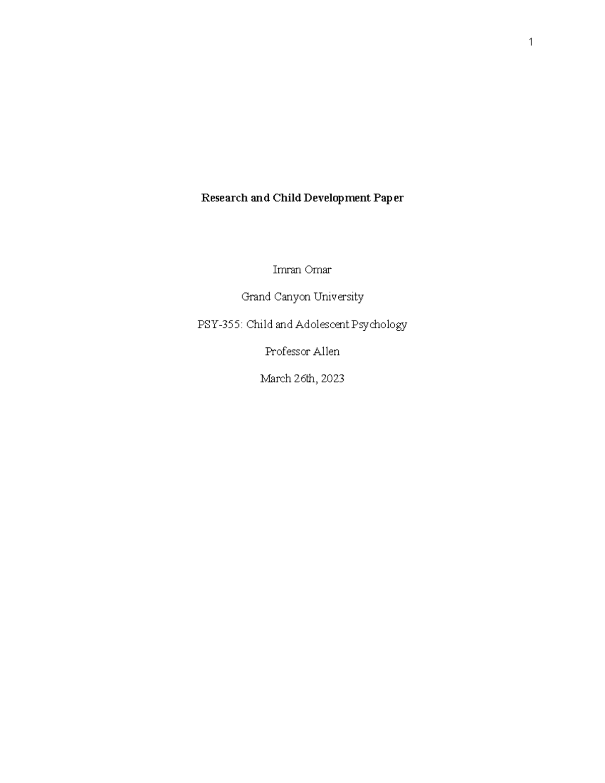 Research and Child Development Paper - Child development research and ...