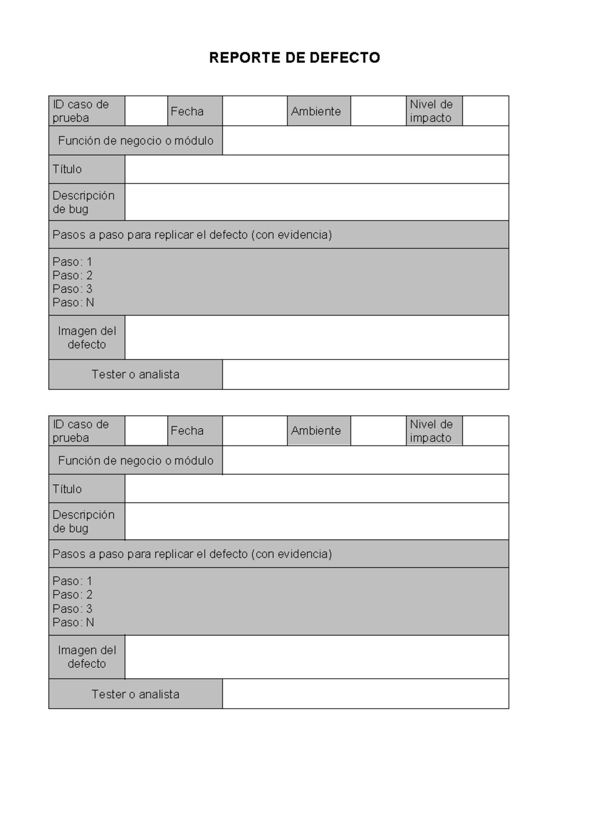 2.3.4 Reporte de defecto - REPORTE DE DEFECTO ID caso de prueba Fecha ...