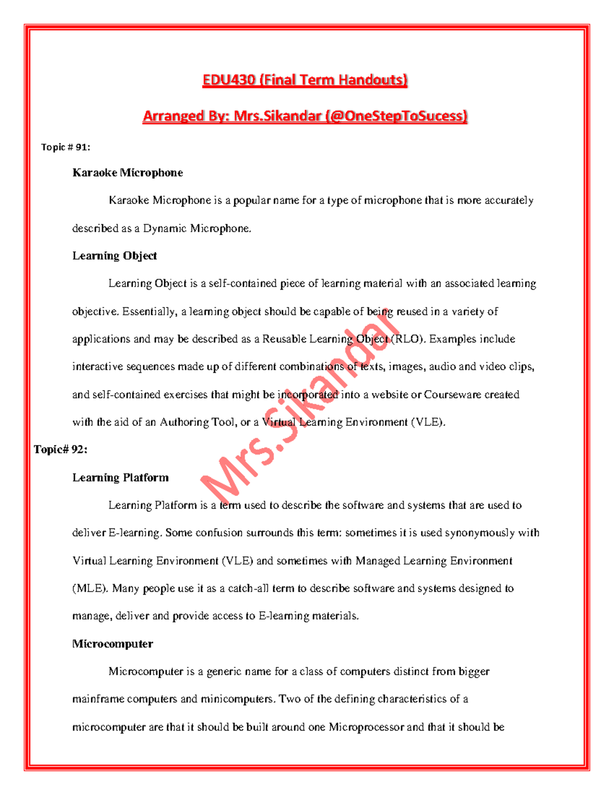 EDU430(Final Term) Handouts Arranged by One Step To Sucess - EDU430 (Final Term Handouts ...