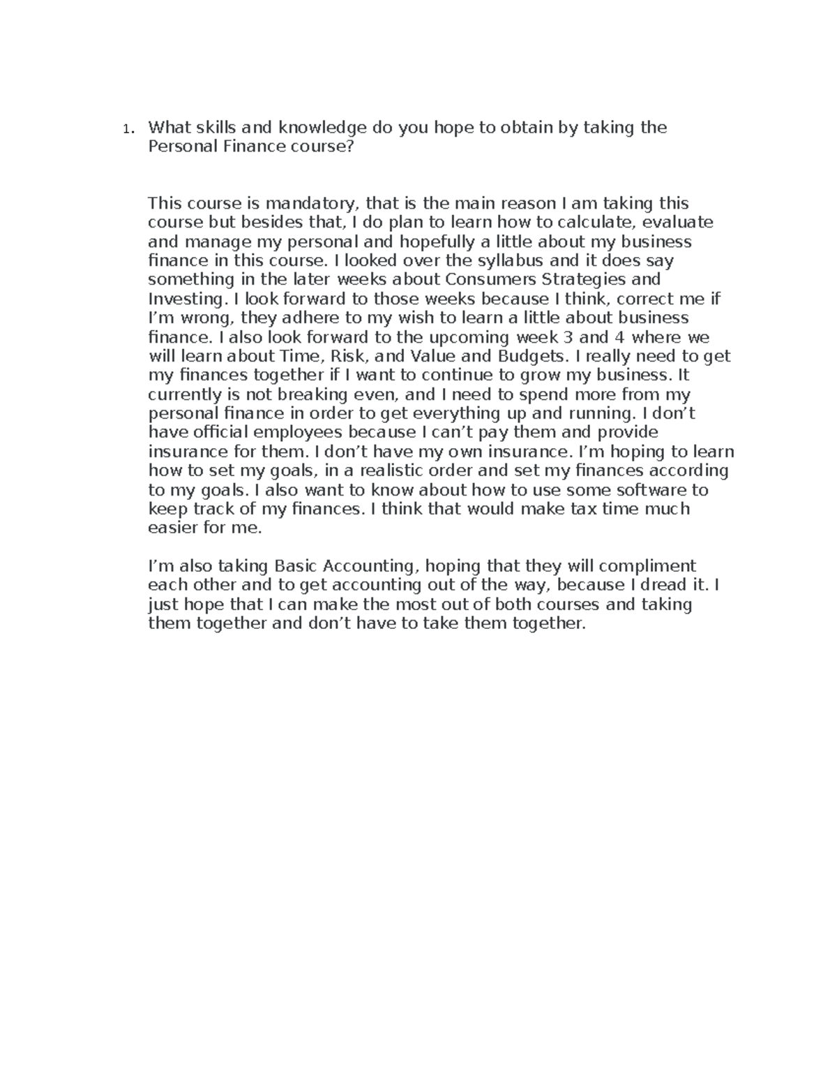 LJ Personal Finance Unit 1 - What skills and knowledge do you hope to ...