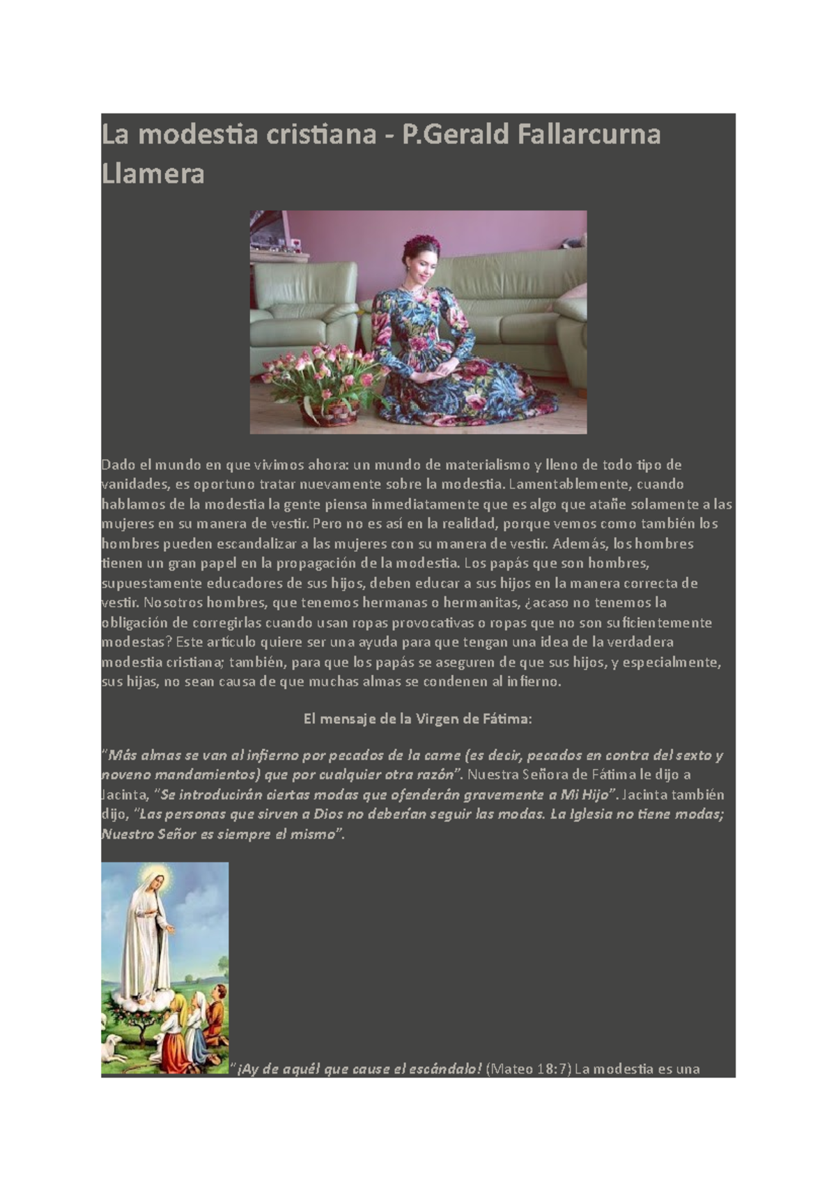 Modestia y virtud - La modestia cristiana - P Fallarcurna Llamera Dado ...