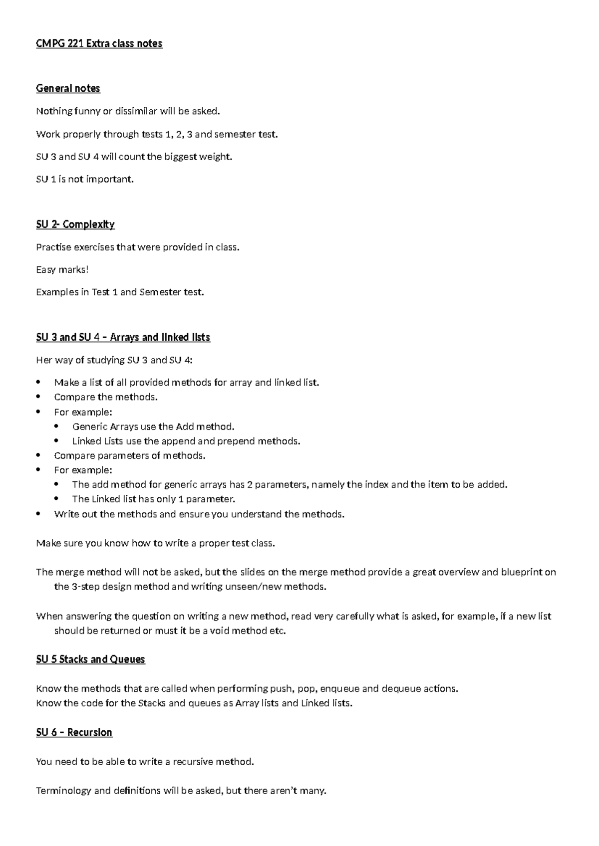 CMPG 221 Extra class notes - CMPG 221 Extra class notes General notes ...