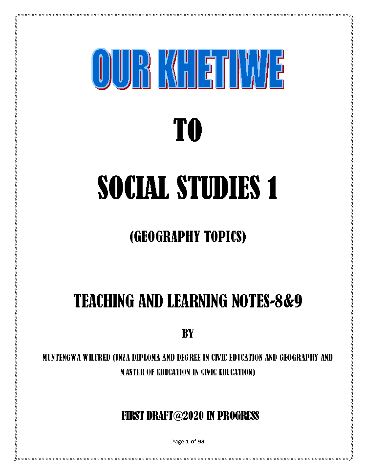 30 - Need the notes - TO SOCIAL STUDIES 1 (GEOGRAPHY TOPICS) TEACHING ...