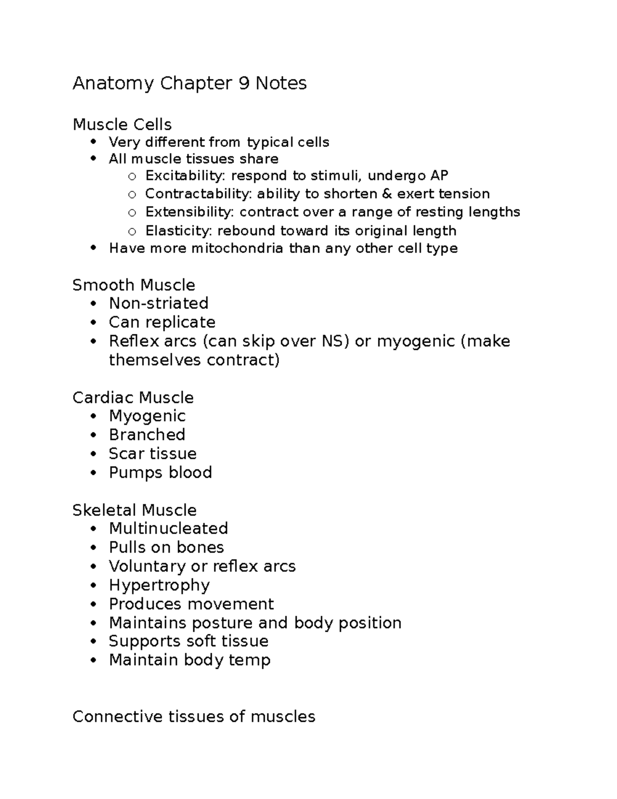 Human Anatomy Chapter 9 Notes - Anatomy Chapter 9 Notes Muscle Cells ...