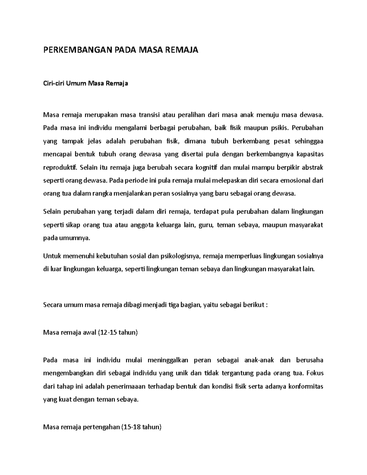 Perkembangan PADA MASA Remaja - PERKEMBANGAN PADA MASA REMAJA Ciri-ciri ...