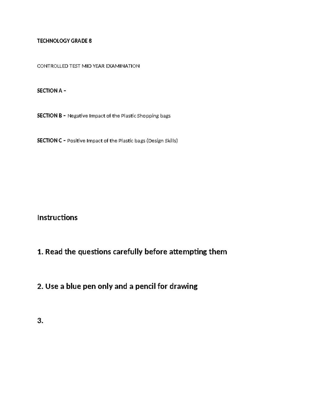 Controlled test Grade 8 - TECHNOLOGY GRADE 8 CONTROLLED TEST MID YEAR ...