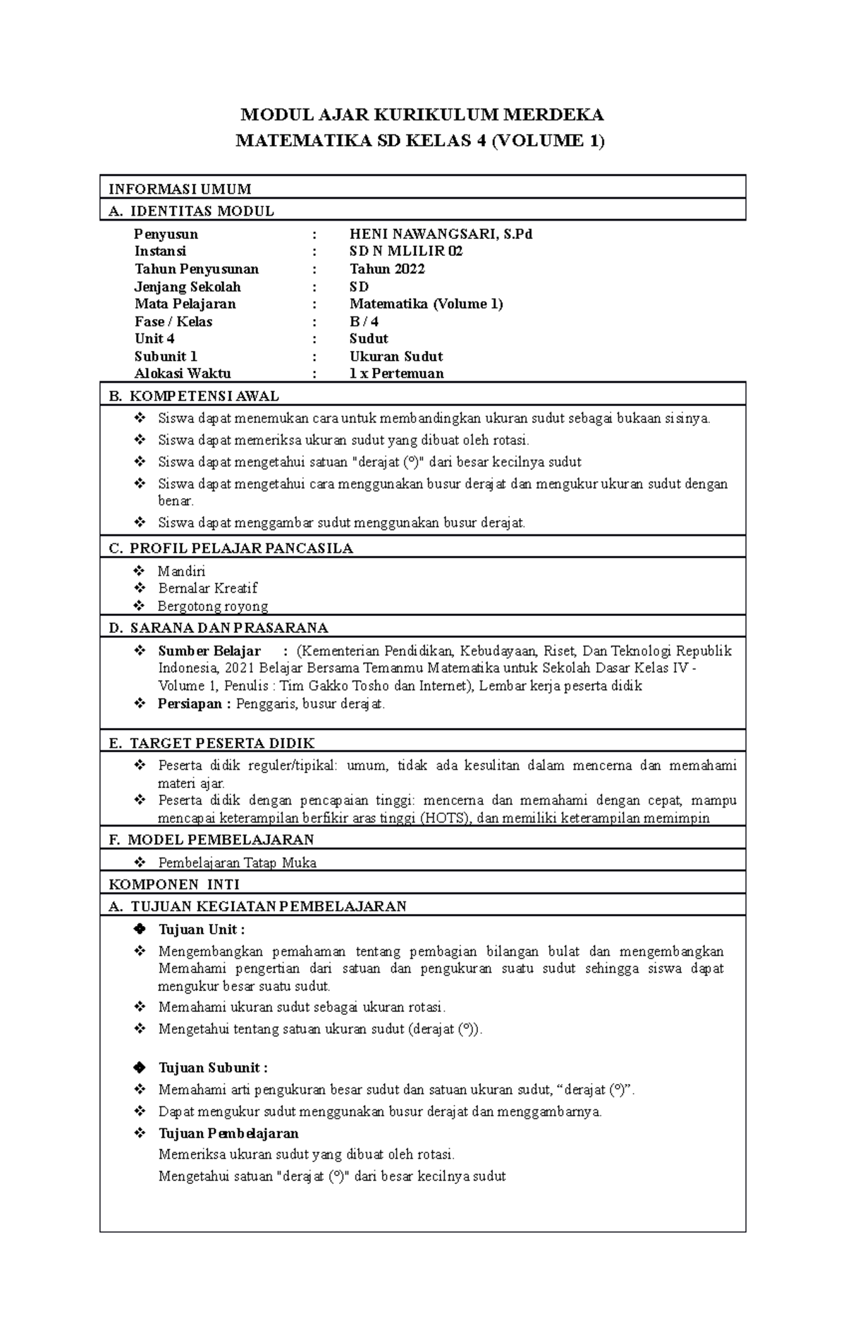 RPP 1 Matematika - Contoh RPP - MODUL AJAR KURIKULUM MERDEKA MATEMATIKA ...