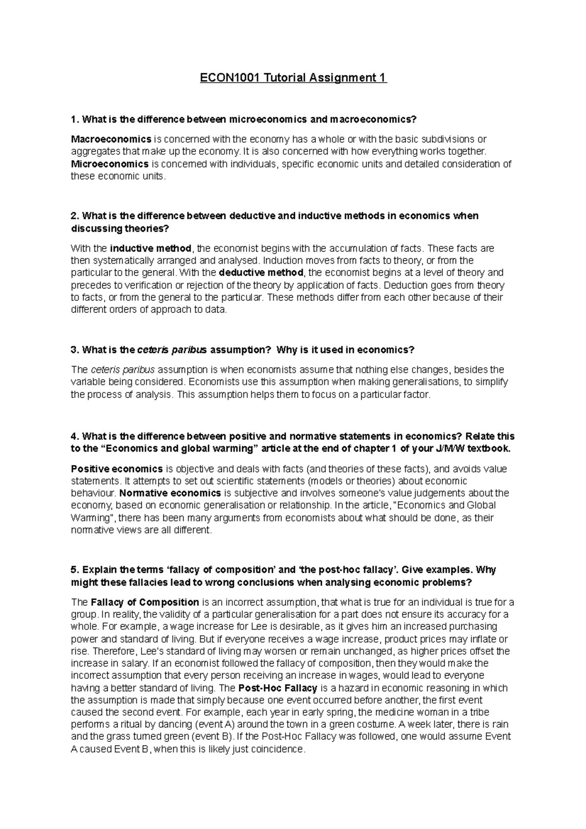 Seminar Assignments Tutorial Assignment 1 Econ1001 Tutorial Assignment 1 What Is The