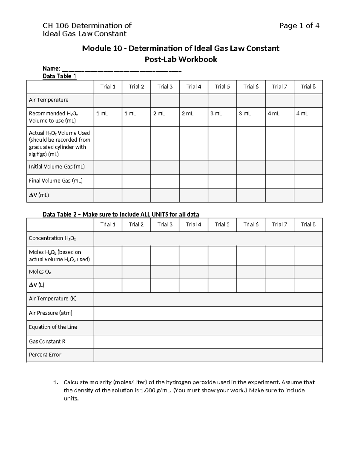 Module 10 Post-lab Workbook F23 revised V 2 - Ideal Gas Law Constant ...