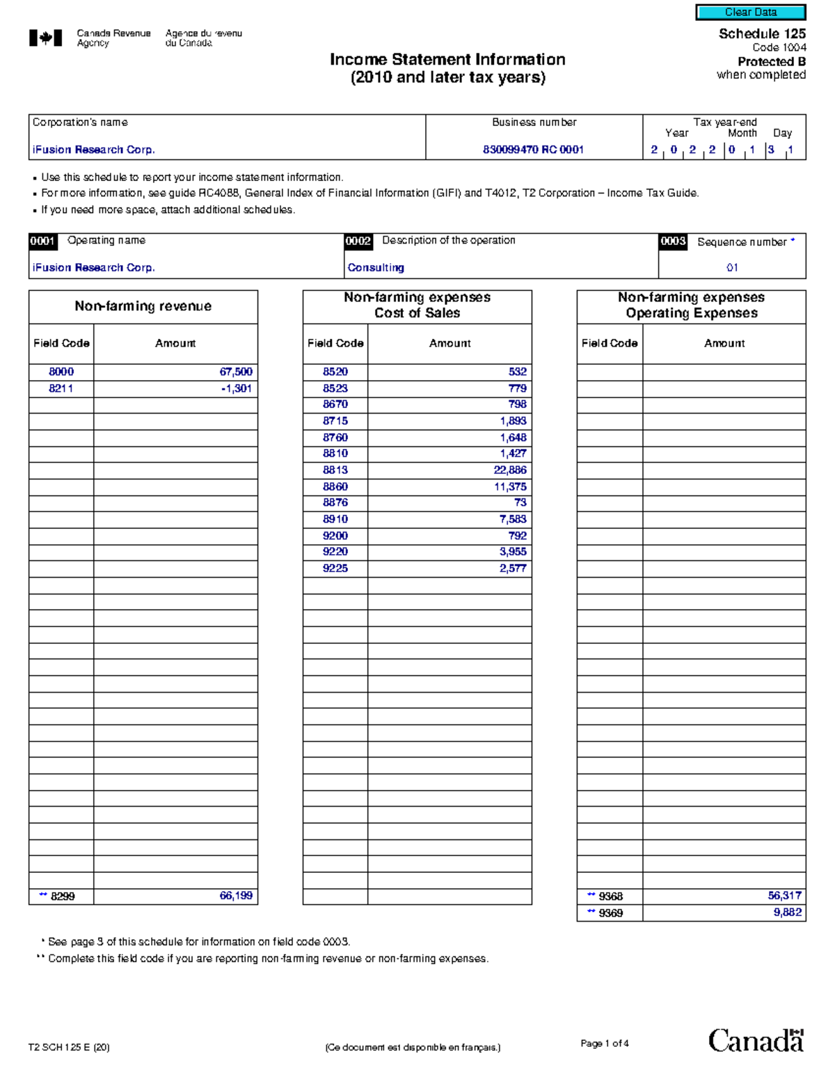 GREG11 - TEMPLATE - Schedule 125 Code 1004 Protected B when completed ...