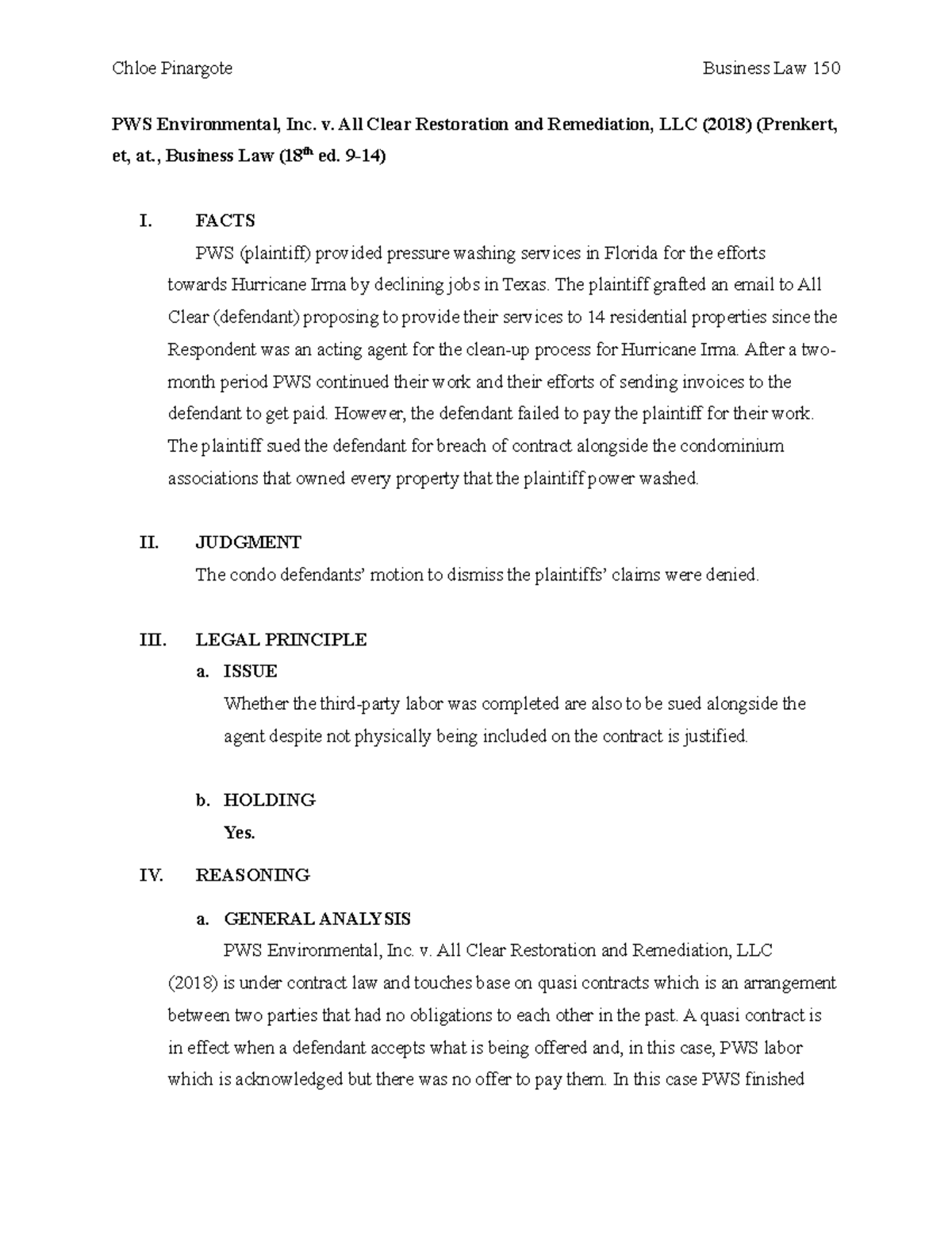 Week Three:Four-PWS Environmental - Chloe Pinargote Business Law 150 ...