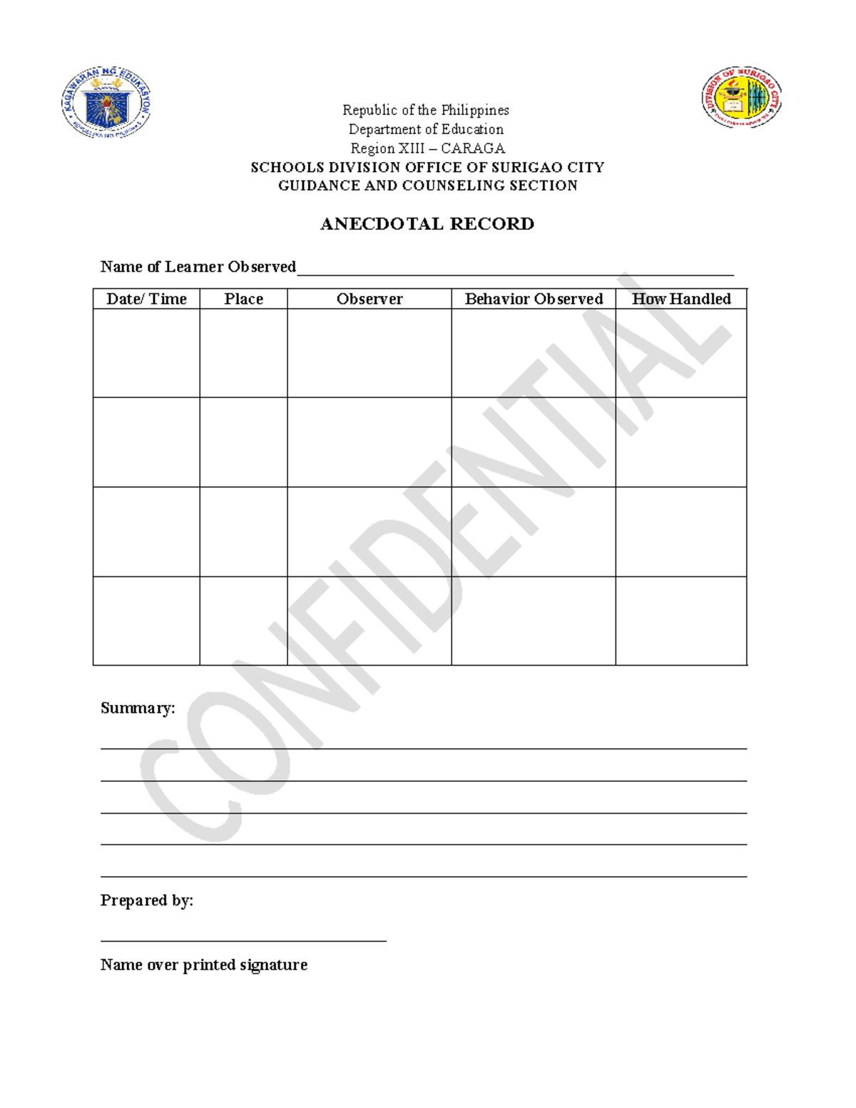 Anecdotal- Record - Republic of the Philippines Department of Education ...