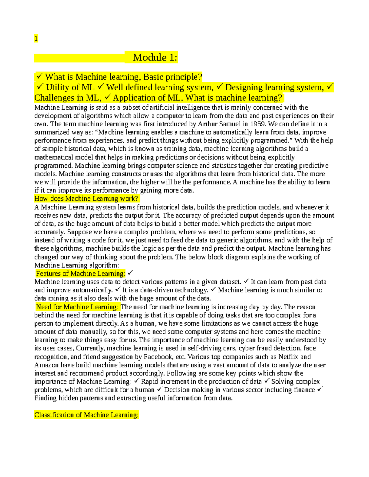 Machine Learning(all module) - Module 1: What is Machine learning ...