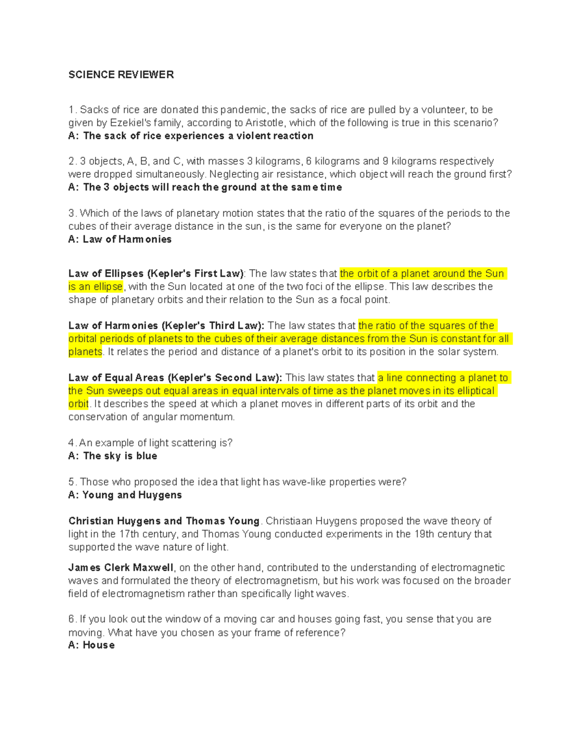 CARL Science Reviewer 4th quarter - SCIENCE REVIEWER Sacks of rice are ...