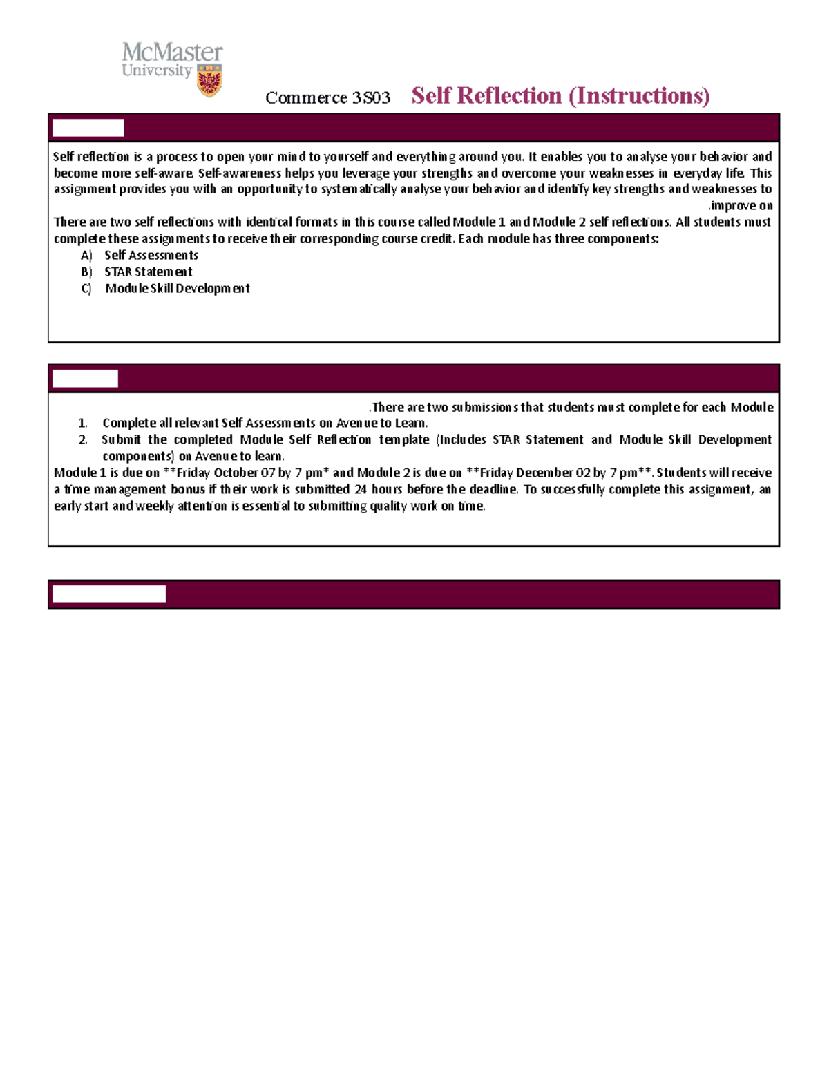 Module 1 and 2 Assignment Instructions F22 - Commerce 3S03 Self ...