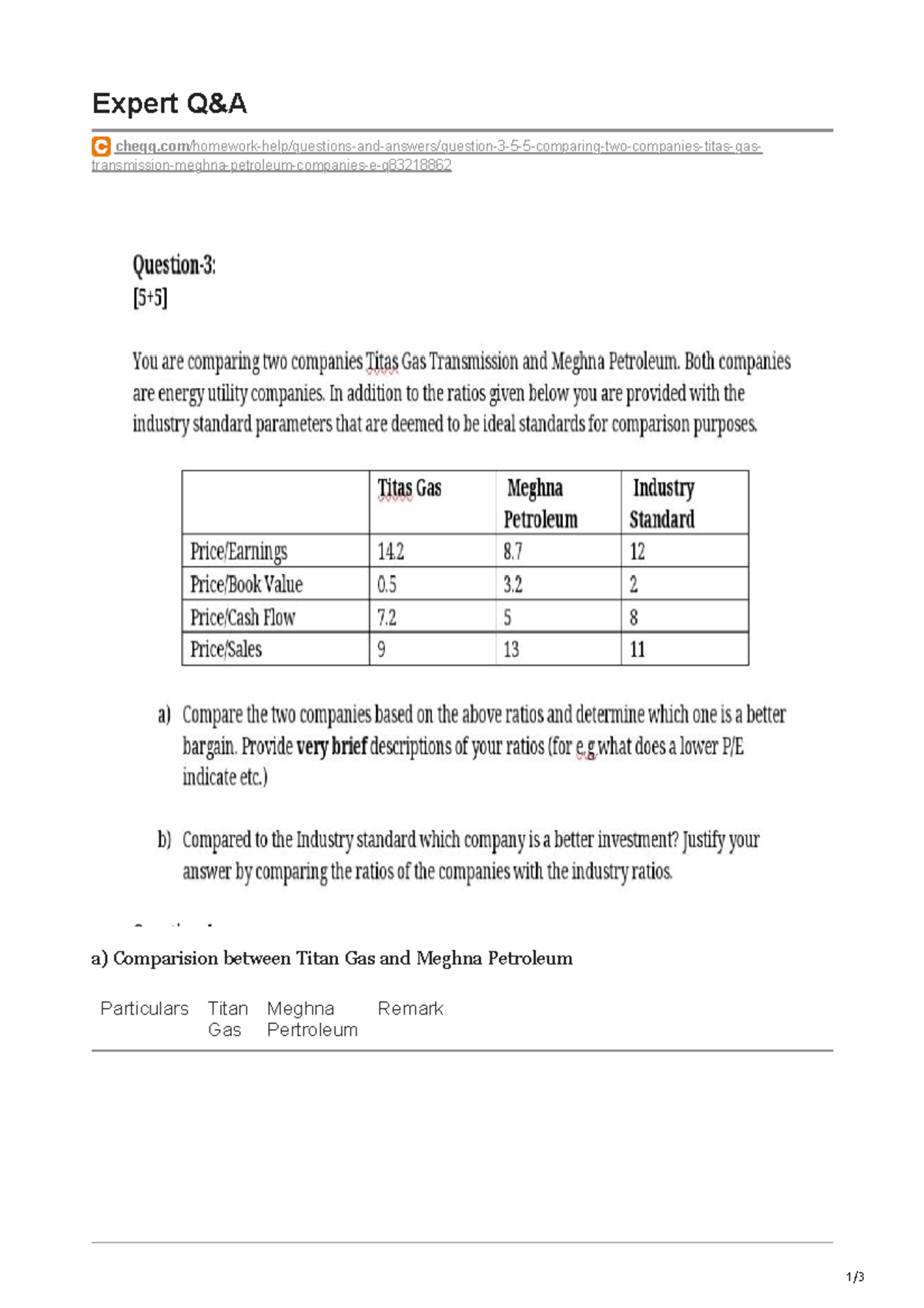 Chegg - 1/ Expert Q&A chegg - Studocu