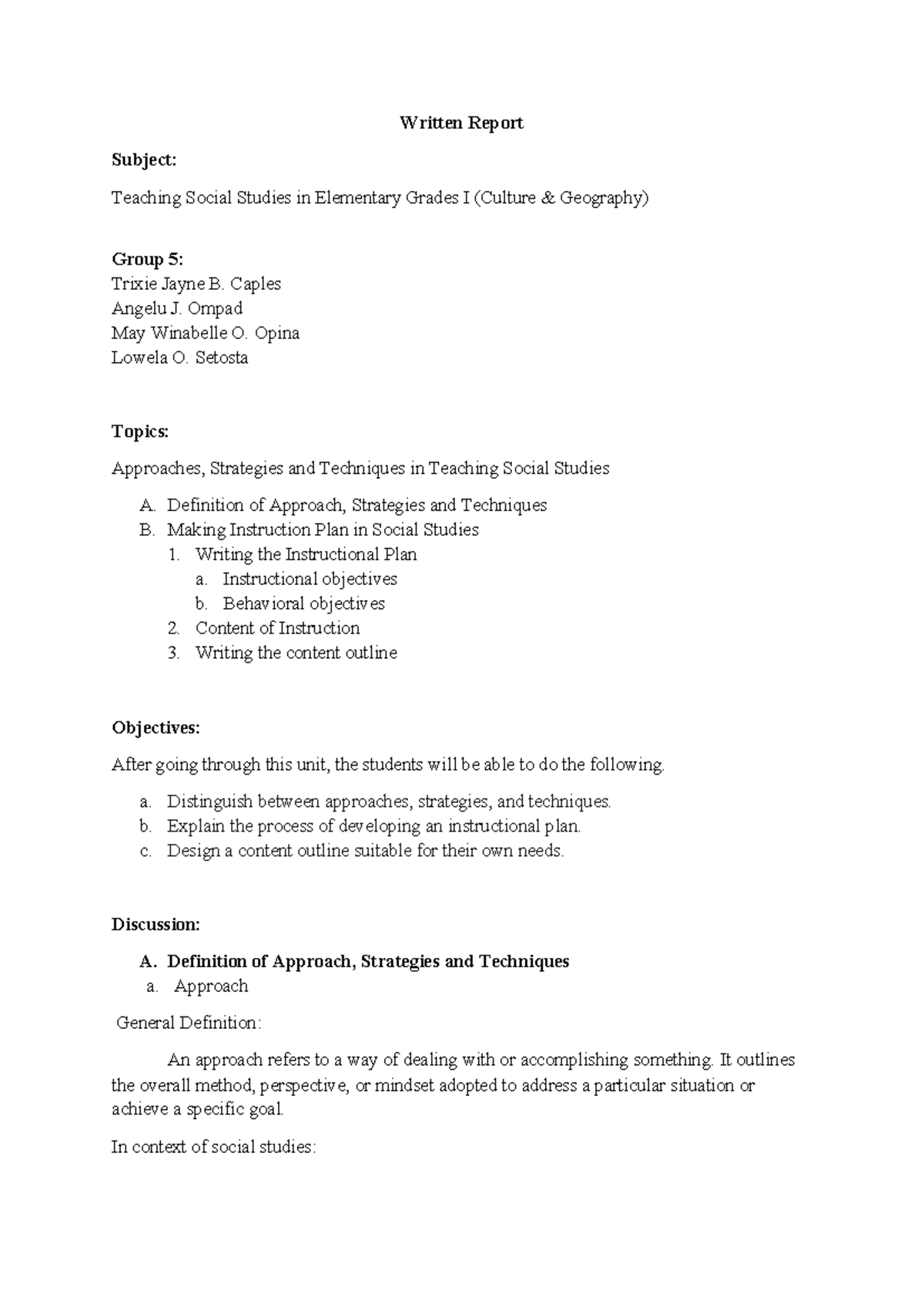 Approaches, Strategies, and Techniques in Teaching Social Studies ...