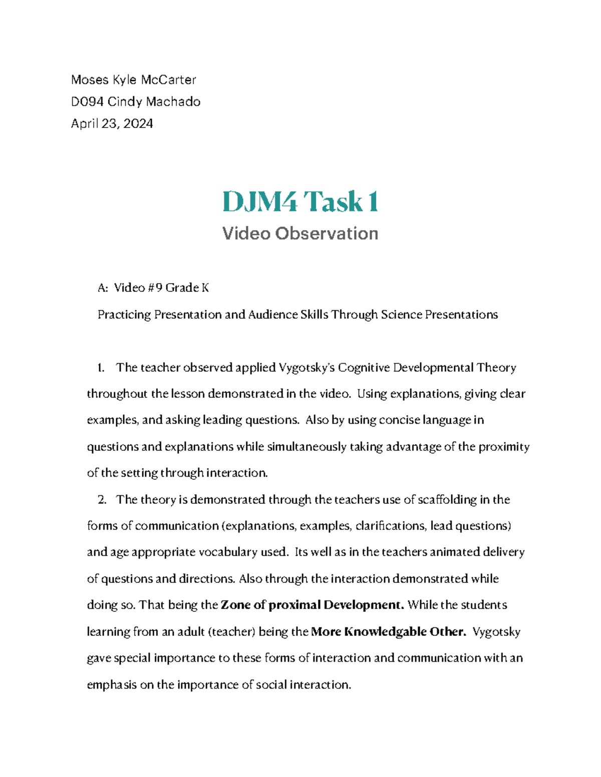 Ed Psyc Task 1 - Task 1 - Moses Kyle McCarter D094 Cindy Machado April ...