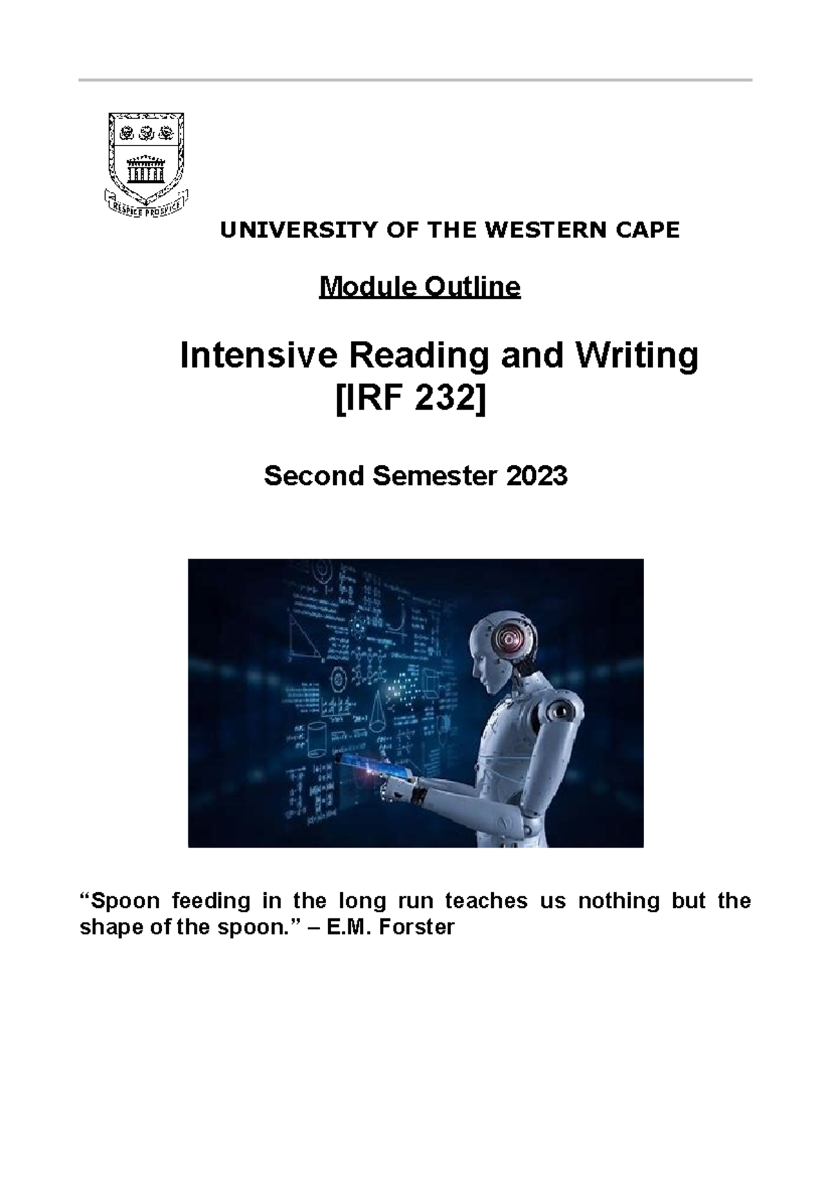 IRF 232 second semester module outline 2023 - UNIVERSITY OF THE WESTERN ...