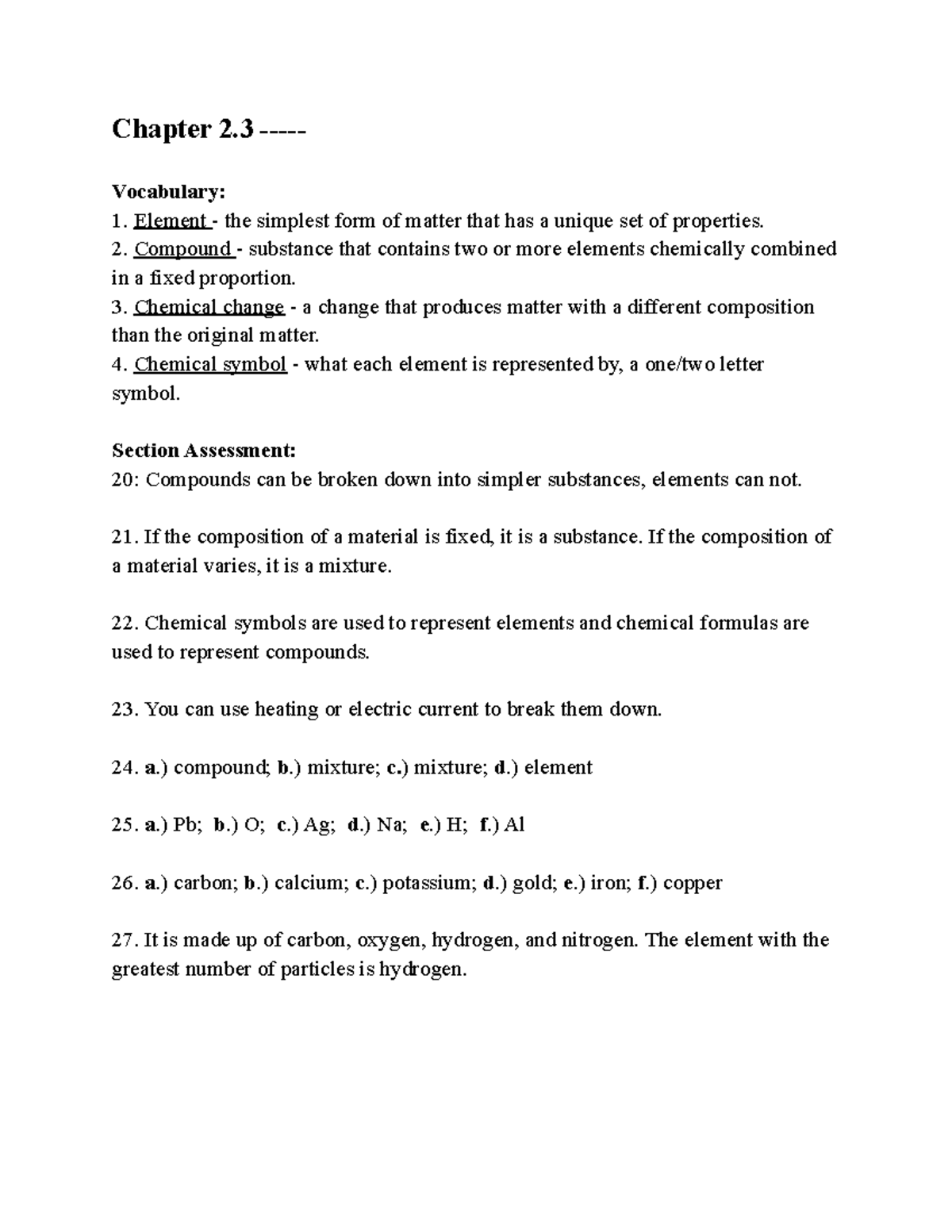 Chemistry 2 - chem worksheet ! - Chapter 2 - Vocabulary: Element 2 ...